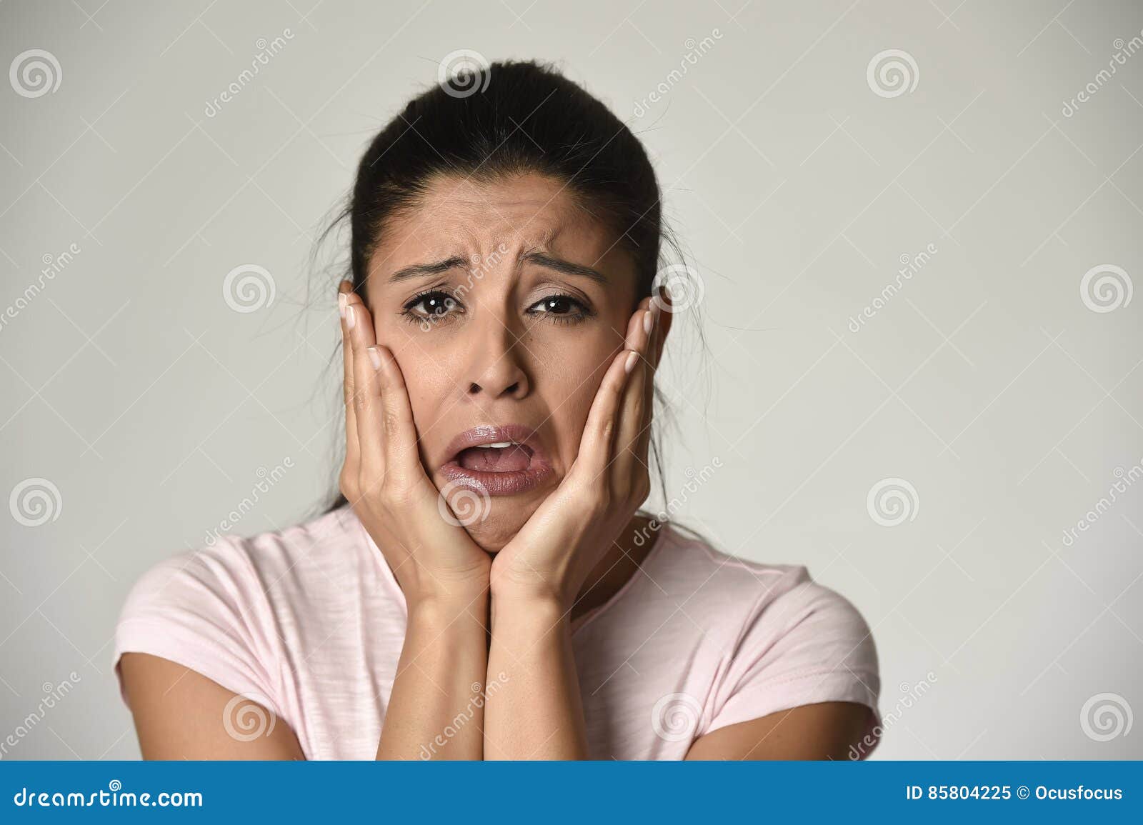 Mexican Sad Woman Serious And Concerned Crying Desperate Overacting On