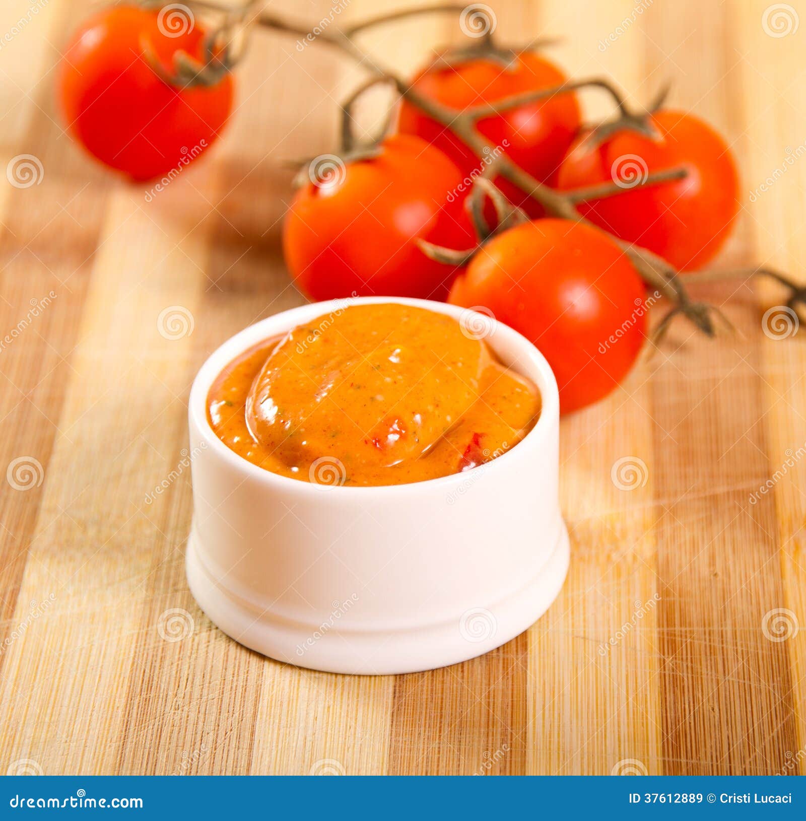 Mexican Red Sauce In A Traditional Molcajete And Ingredients In Kitchen ...