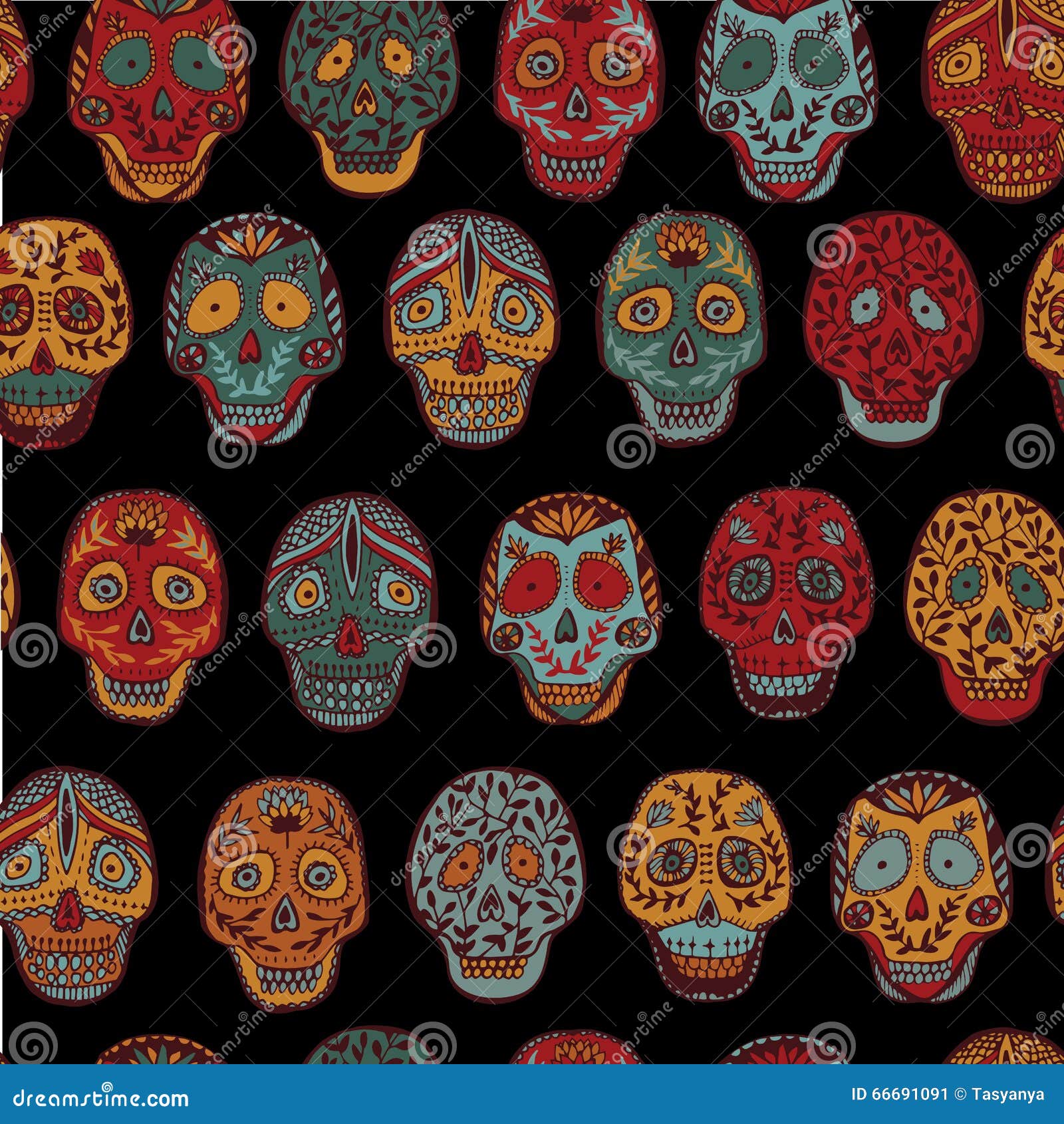 Mexican Scull Seamless Pattern. Stock Vector - Illustration of pattern ...
