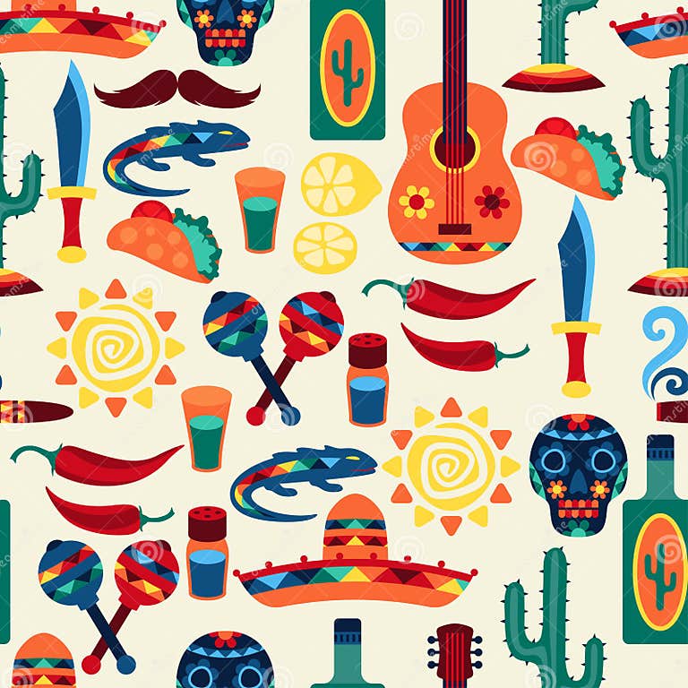 Mexican Seamless Pattern with Icons in Native Stock Vector ...
