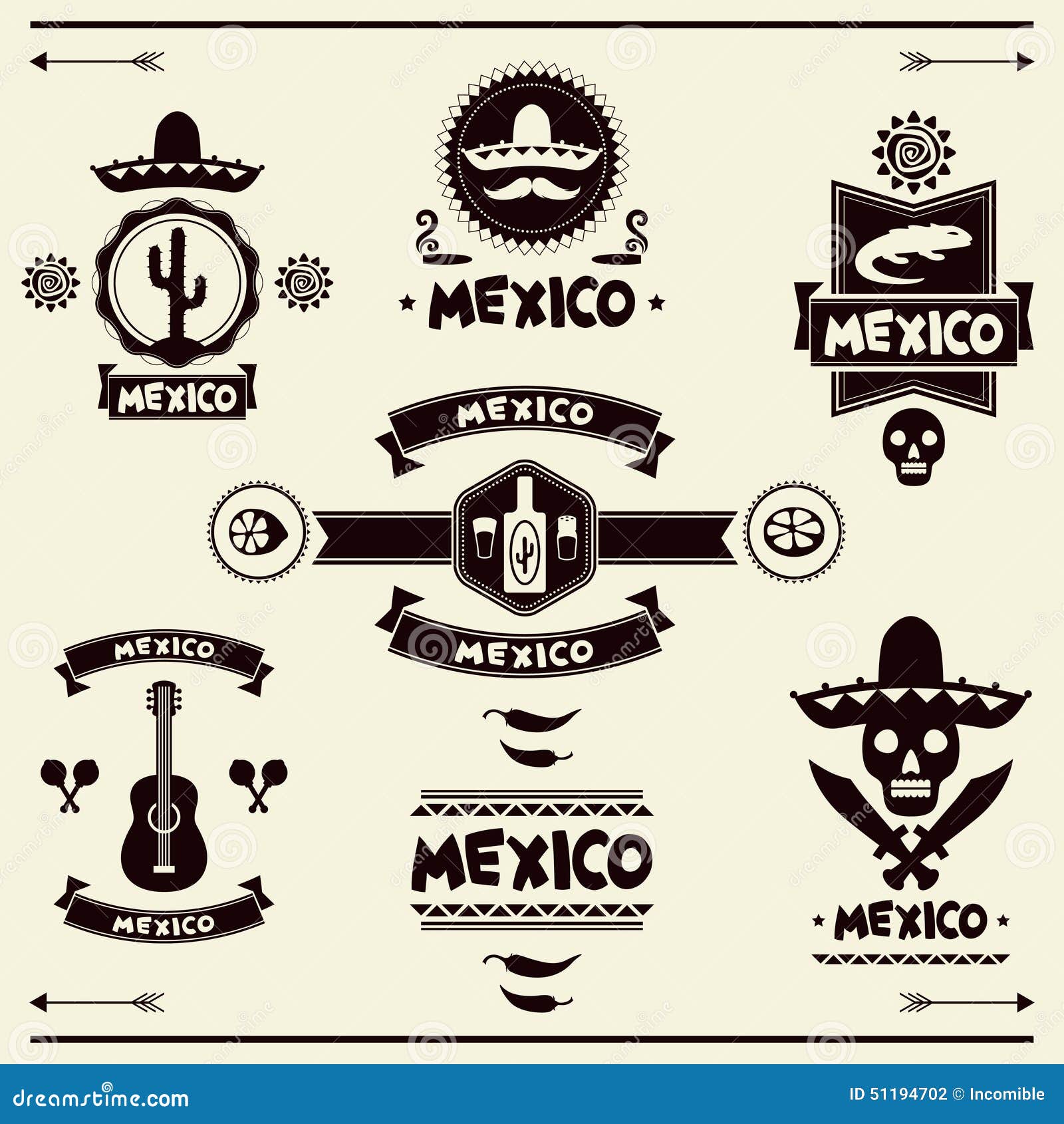 Mexican Set of Labels and Stickers with Icons Stock Vector ...