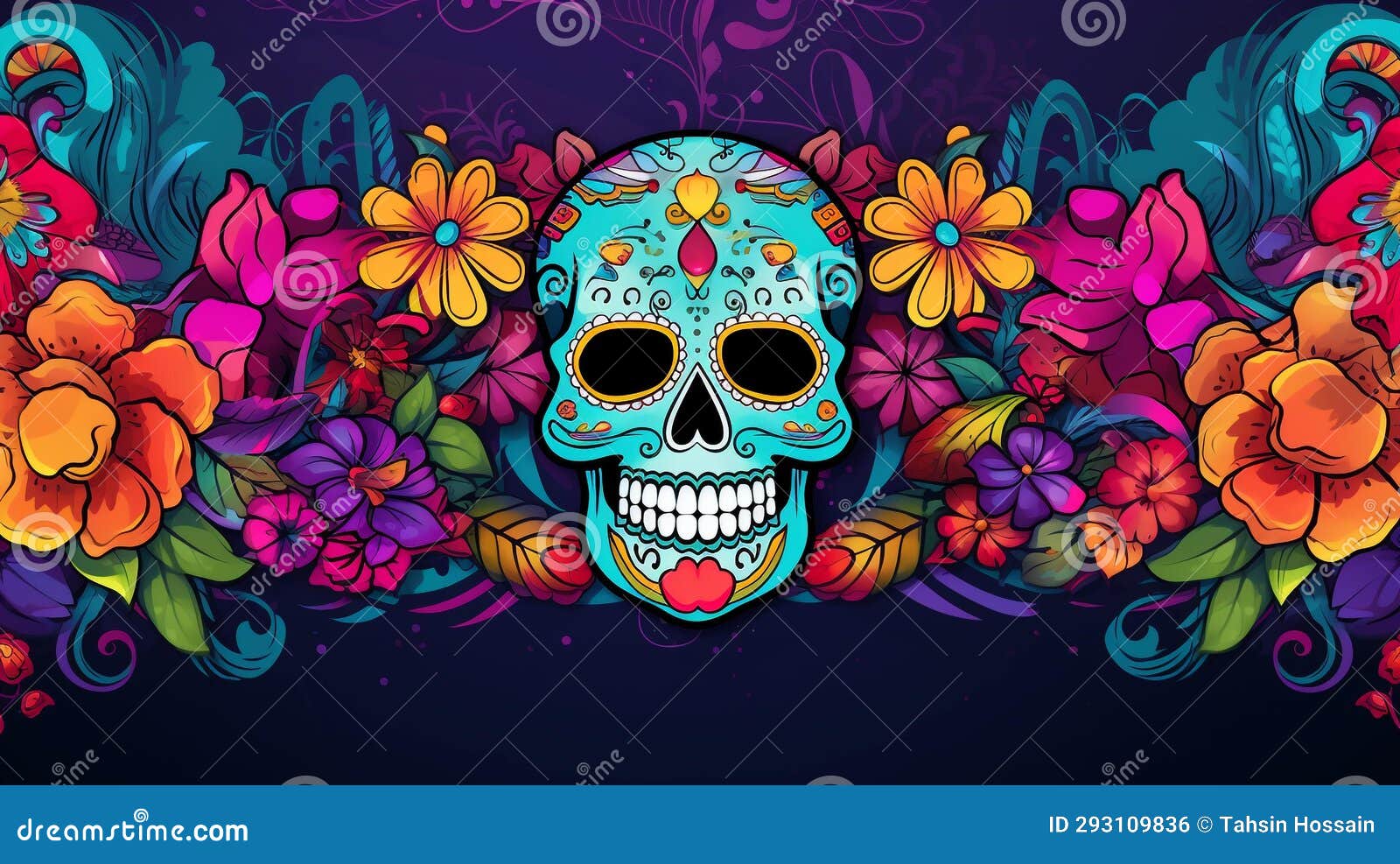 Mexican Skull Looking Forward Day of the Dead, AI Generated Stock ...