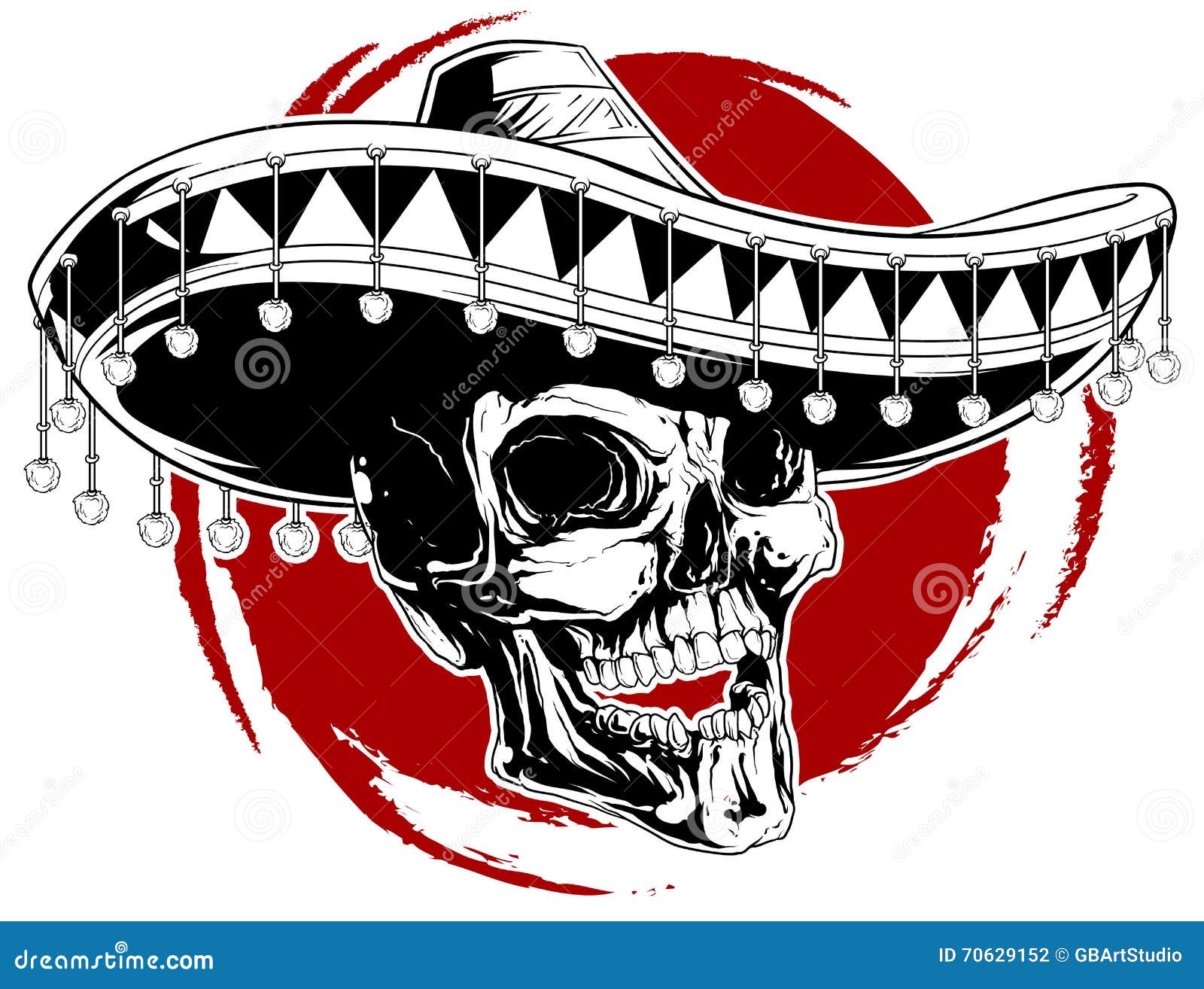 Mexican skull tattoo stock vector. Illustration of teeth - 70629152