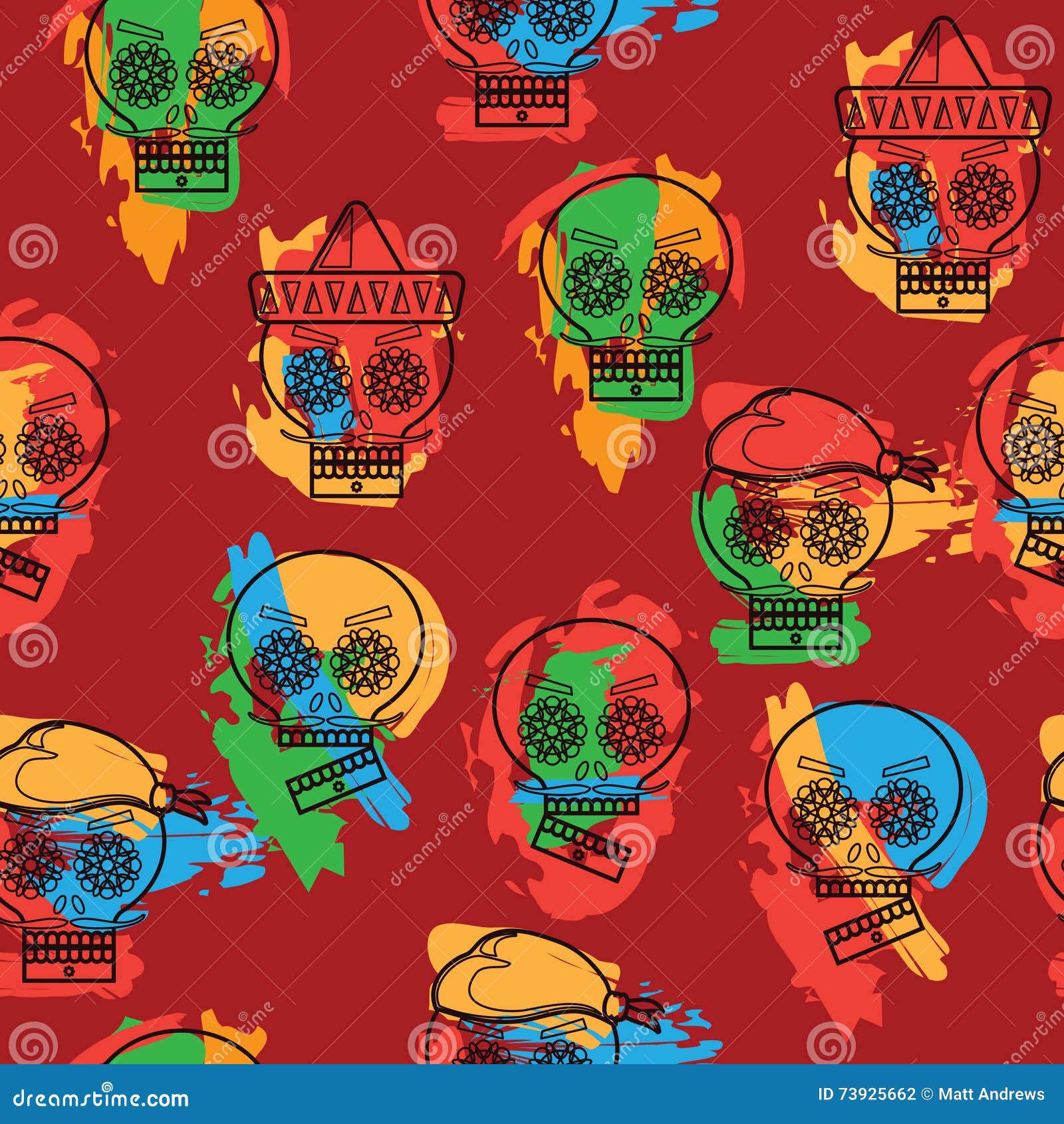 Mexican skulls pattern stock vector. Illustration of vector - 73925662