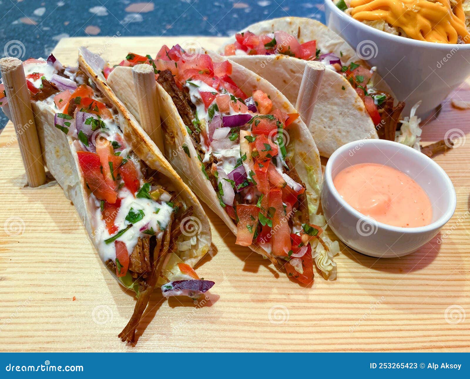 Mexican Soft Shell Beef Tacos Menu Set Served at Restaurant Stock Image ...