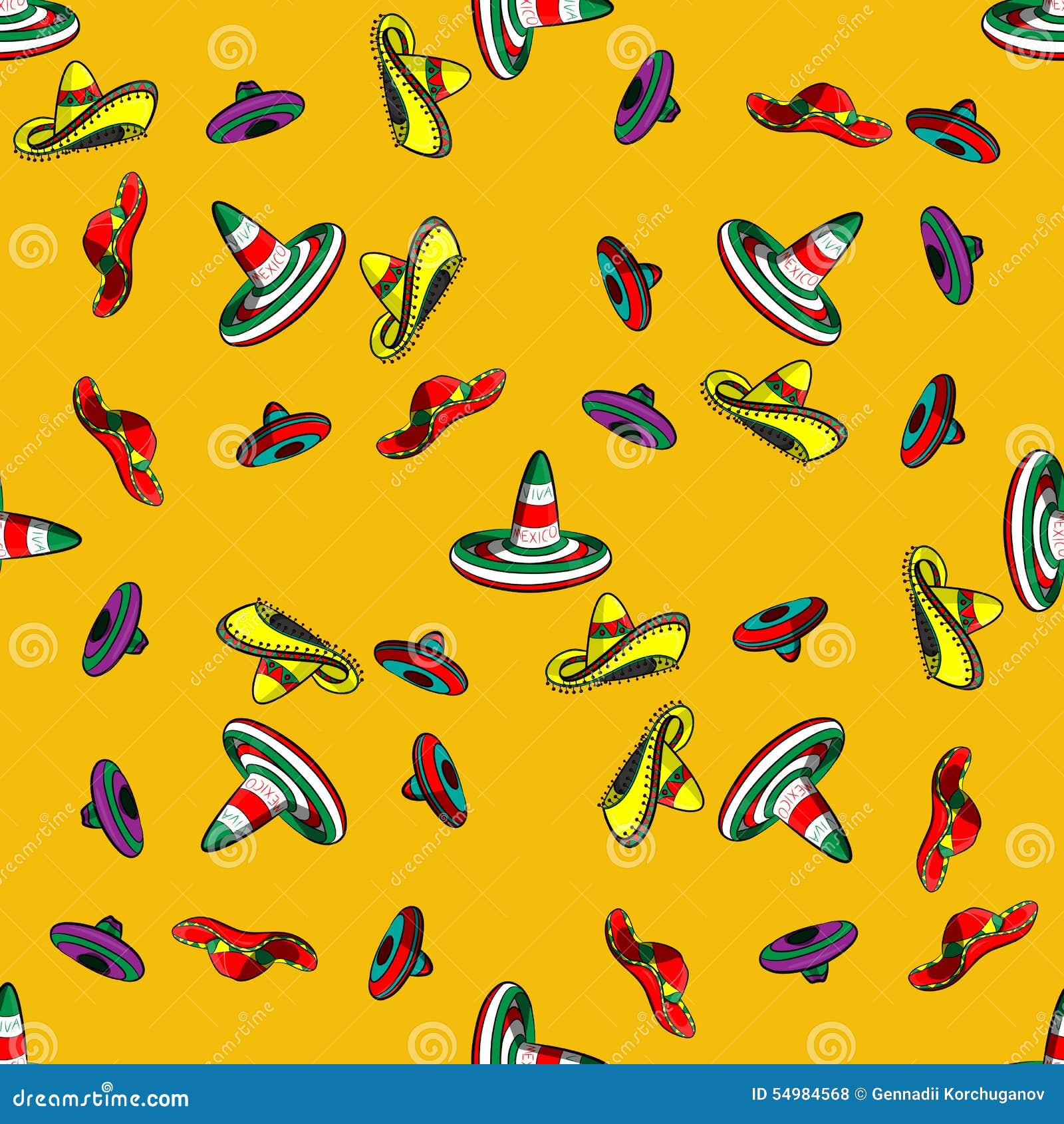 Mexican Sombrero, Vector Seamless Pattern Stock Vector - Illustration ...