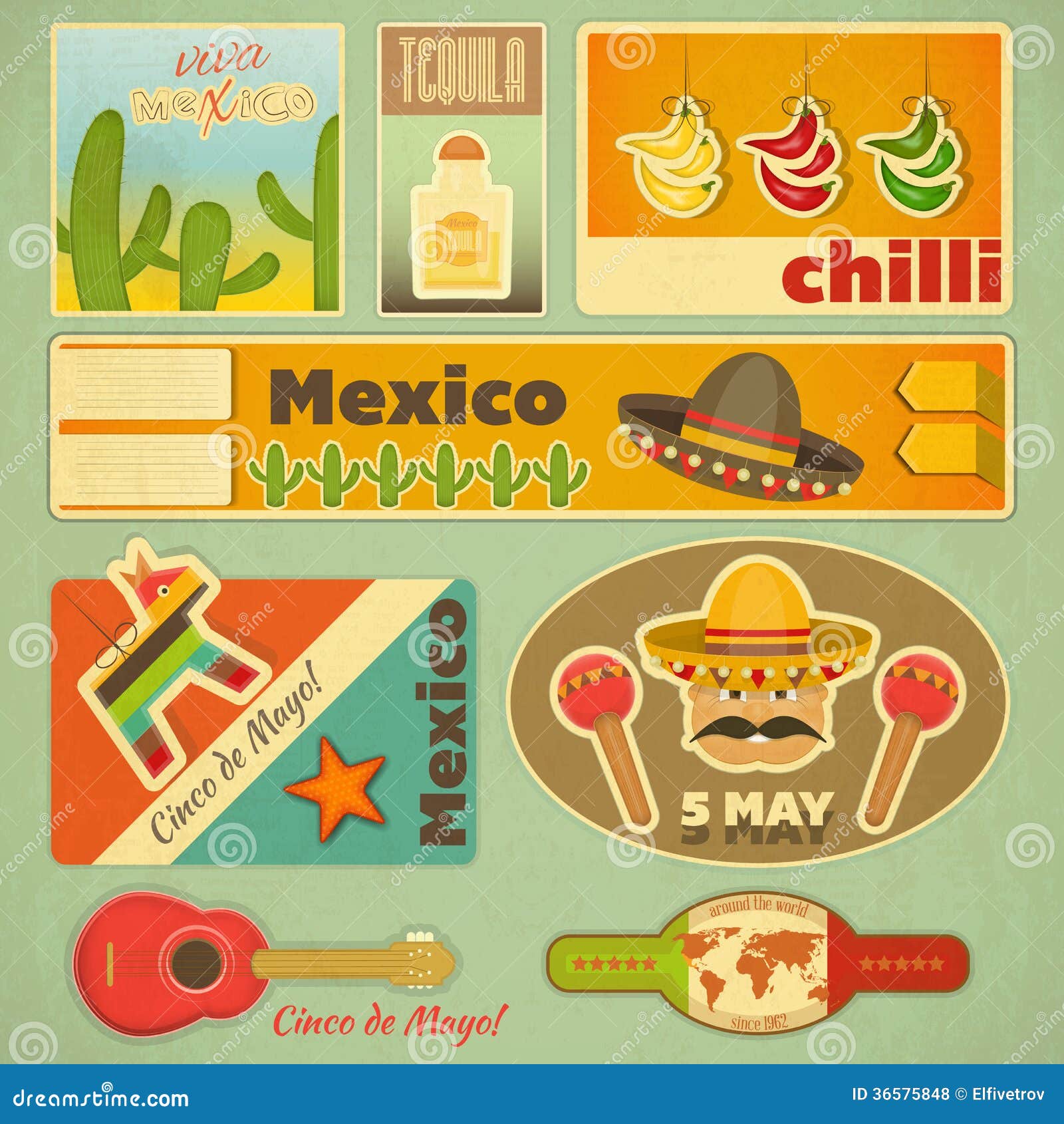 Mexican Stickers stock vector. Illustration of music - 36575848