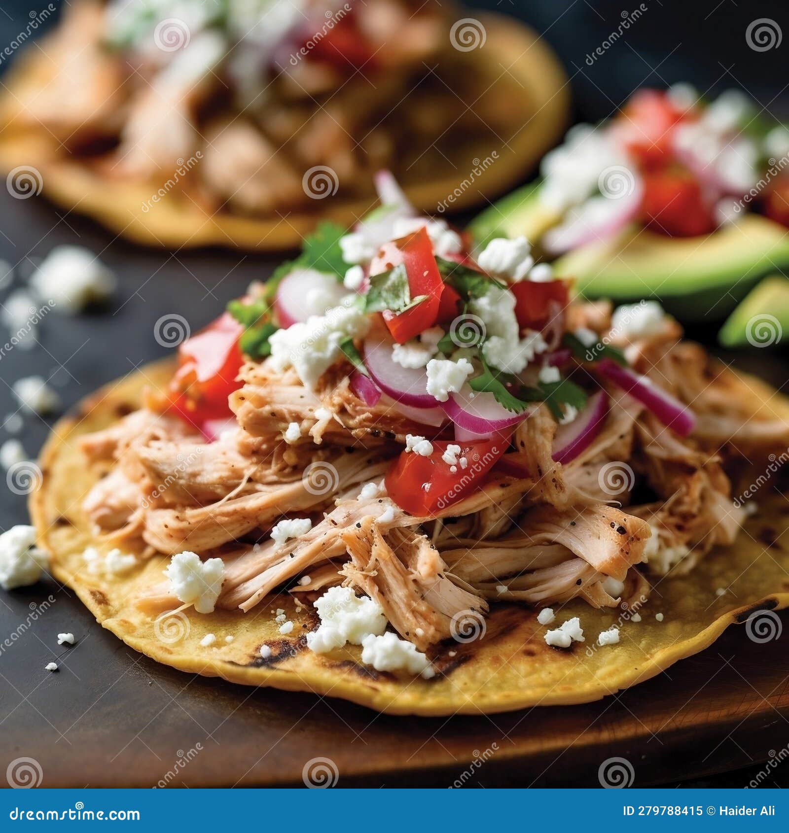 Mexican-Style Tostadas with Chicken Toppings. Generative AI Stock ...