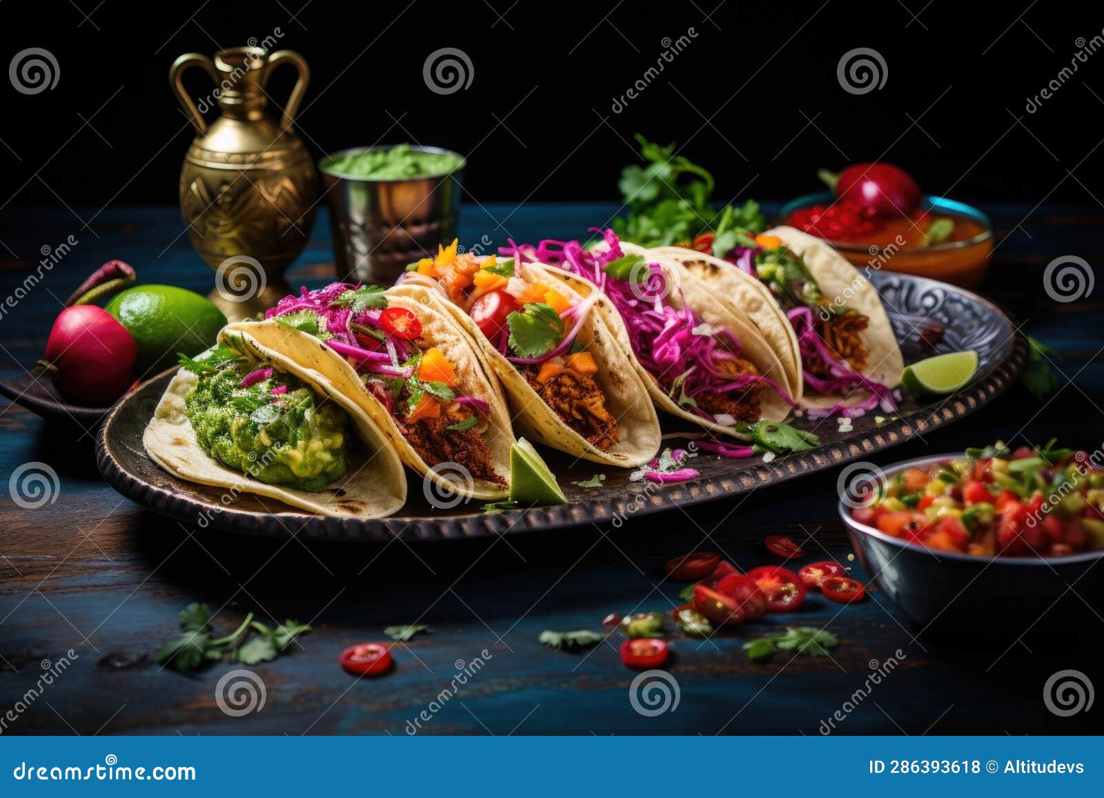 Mexican Taco Platter with Vibrant Garnishes Stock Photo - Image of ...