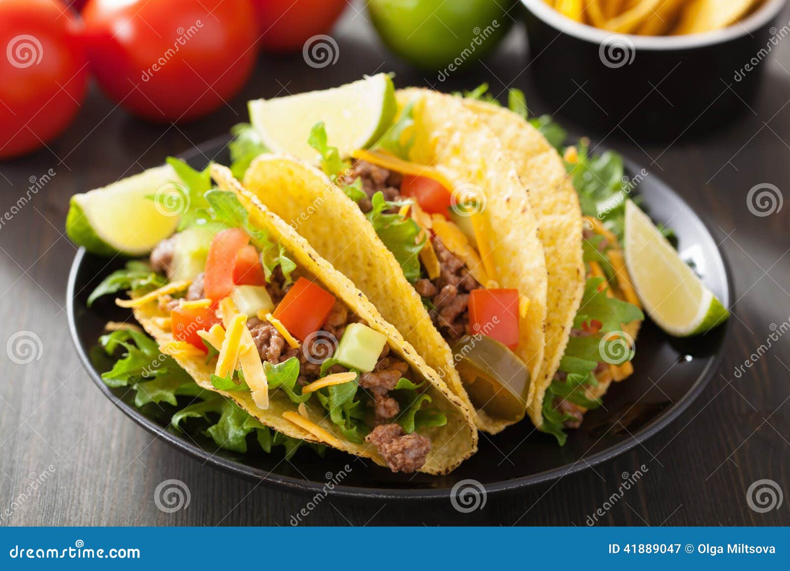 Mexican Taco Shells with Beef and Vegetables Stock Image - Image of ...