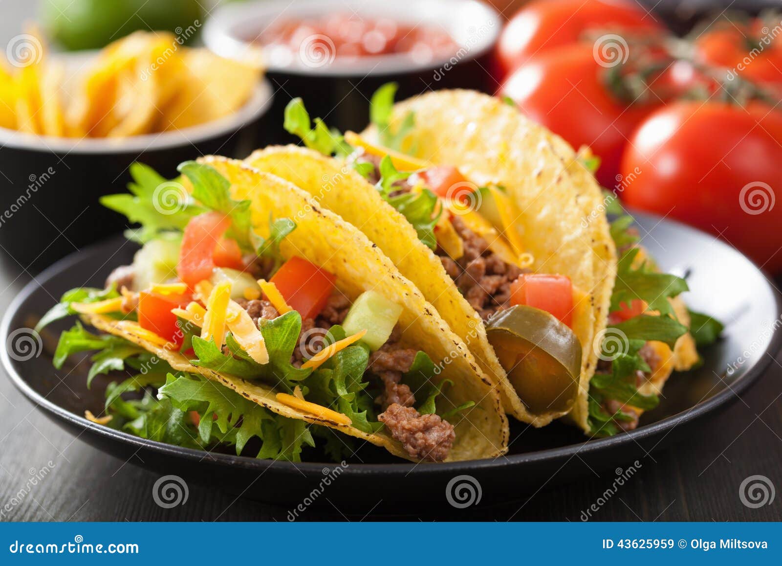 Mexican Taco Shells with Beef and Vegetables Stock Image - Image of ...