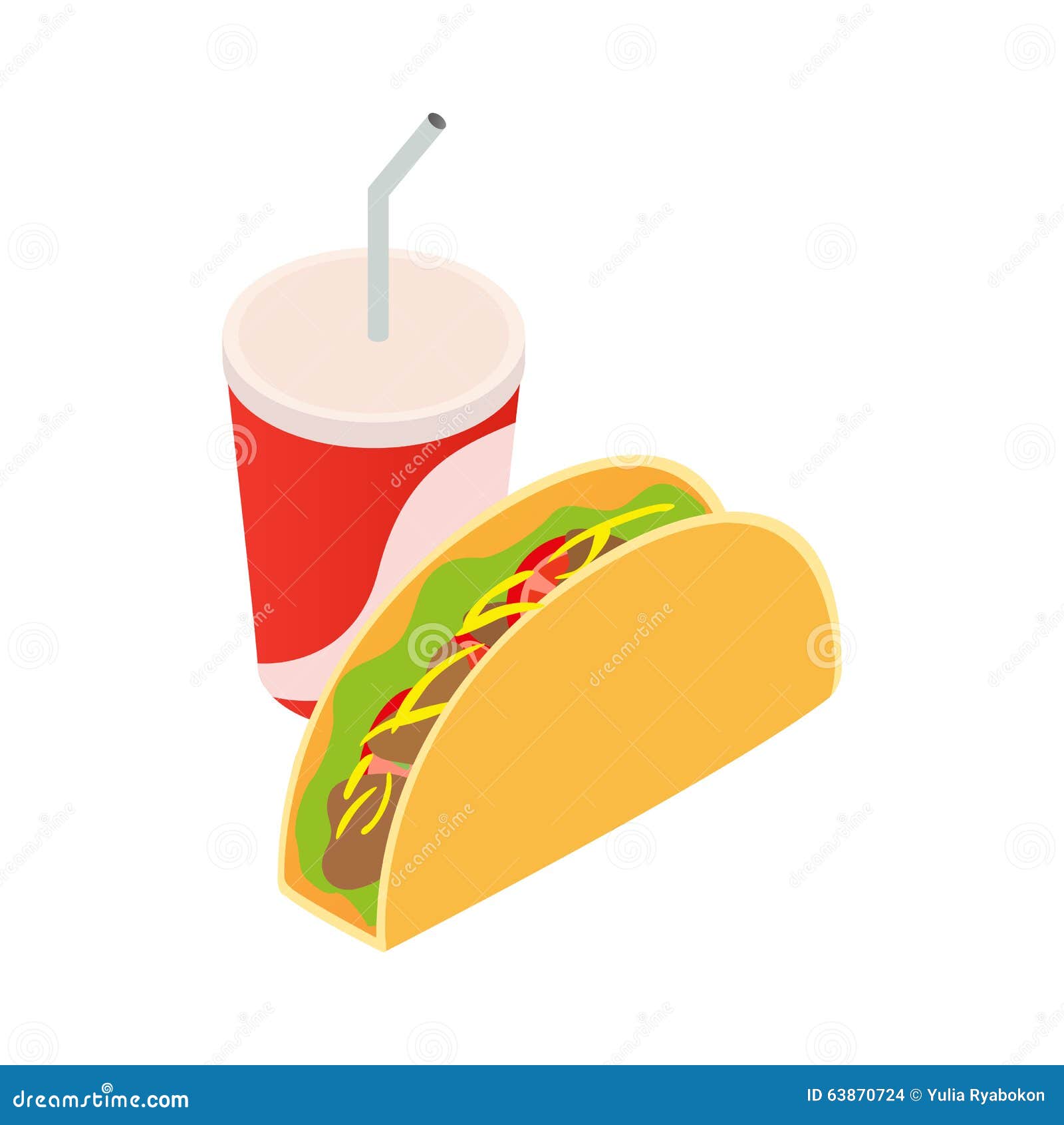 Mexican taco and soda cup stock vector. Illustration of container ...