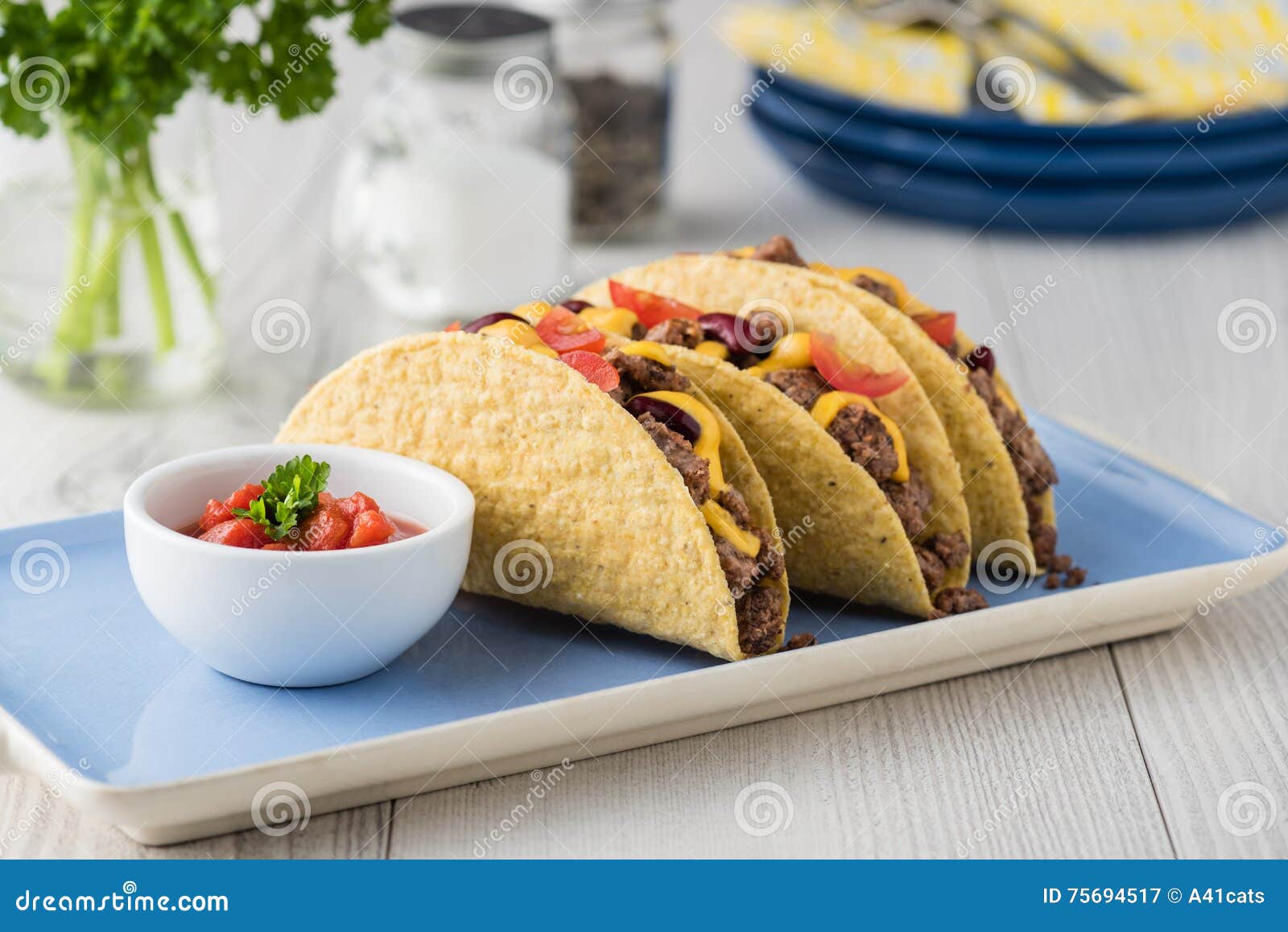Mexican Tacos with Beef, Cheddar Cheese, Tomato Stock Image - Image of ...