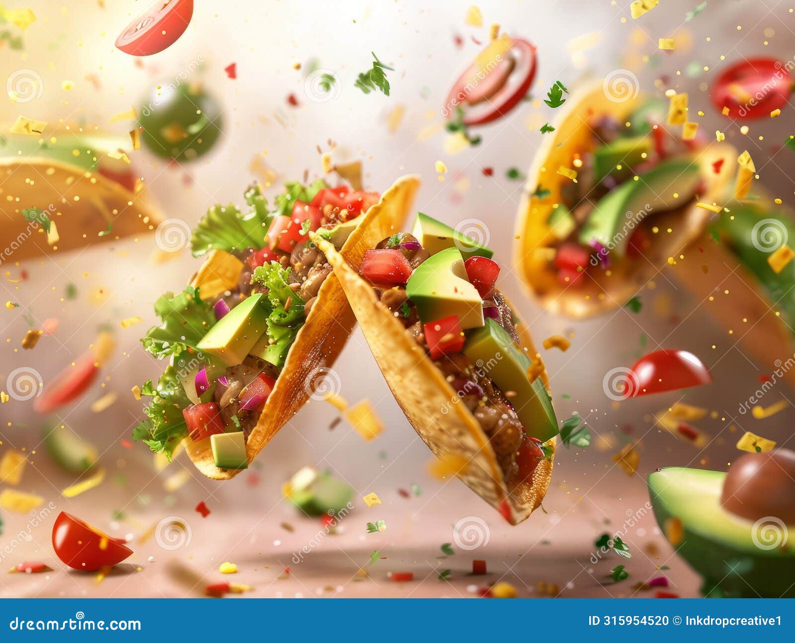 Mexican Tacos Flying in the Air Exploding with Flavour and Bursting ...