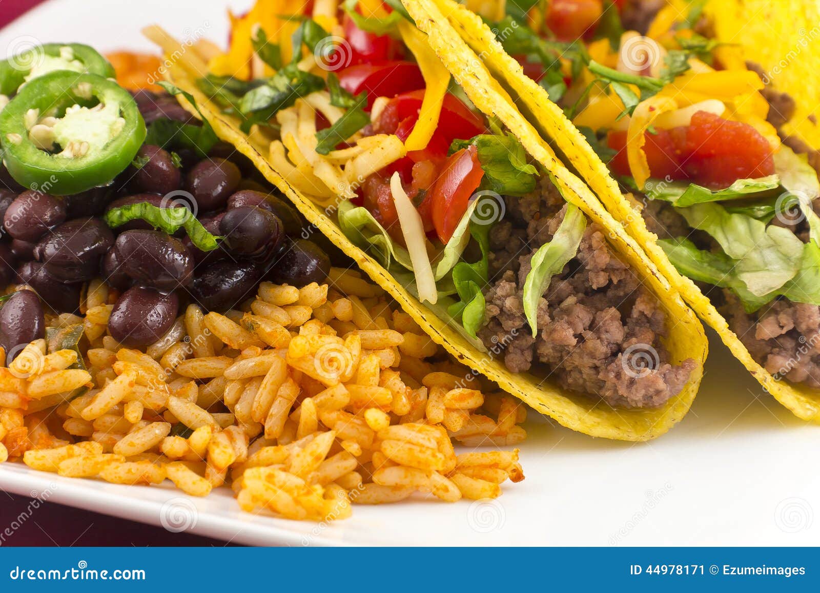 Mexican Tacos with Rice and Beans Stock Image - Image of salsa, junk ...