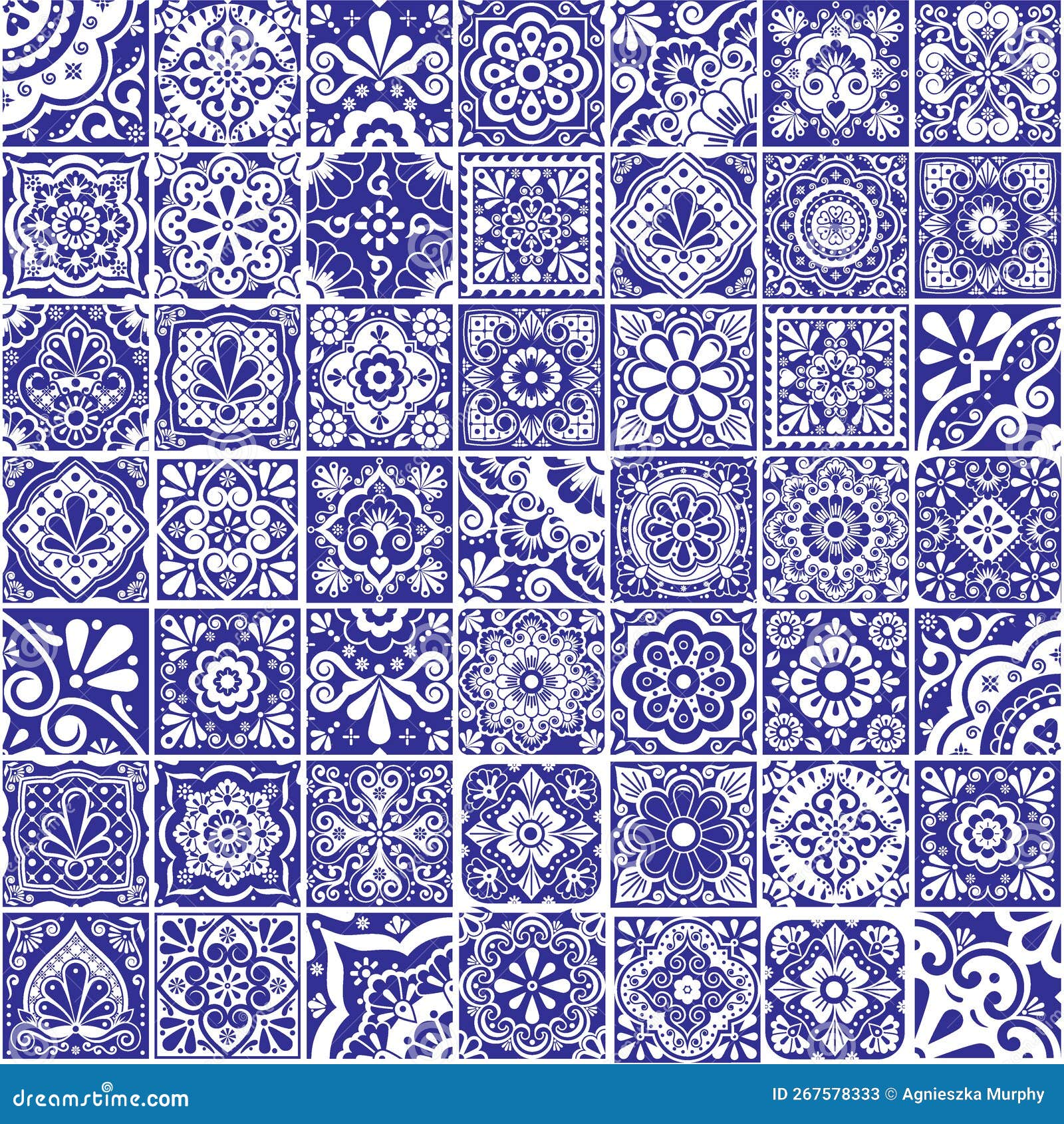 Mexican Talavera Tiles Vector Seamless Pattern Collection, Different ...
