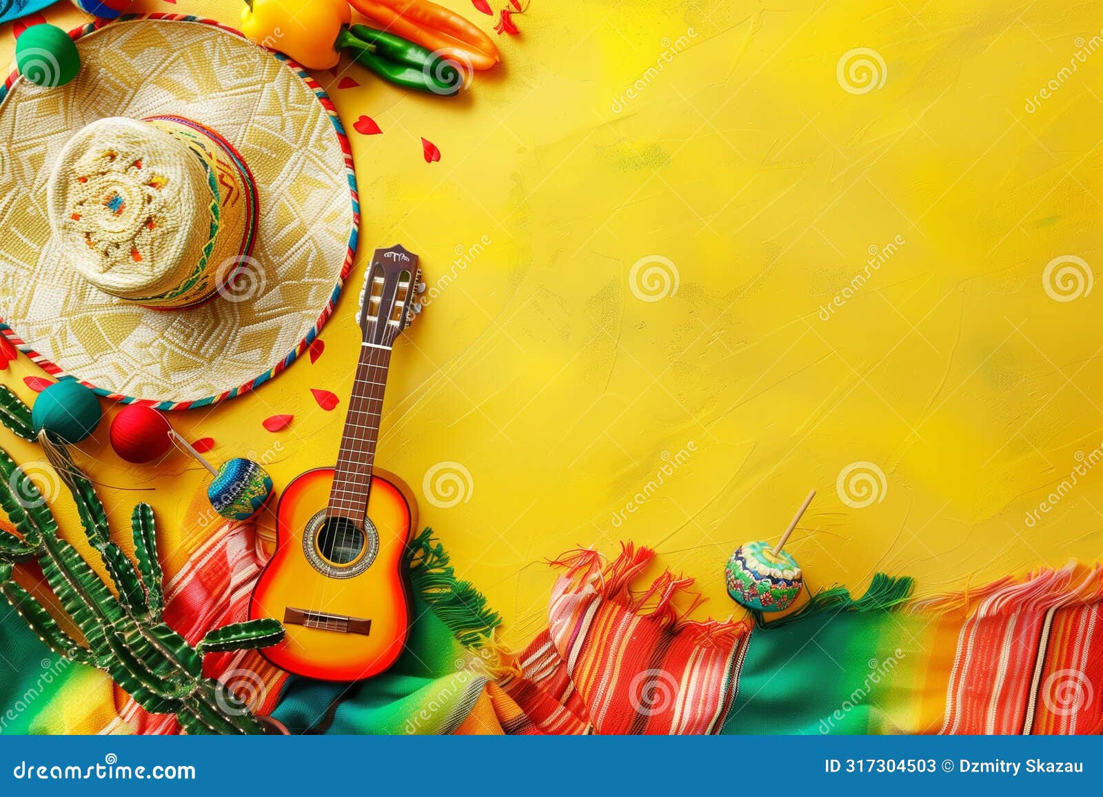 Mexican Themed Background with Guitar and Sombrero Stock Image - Image ...