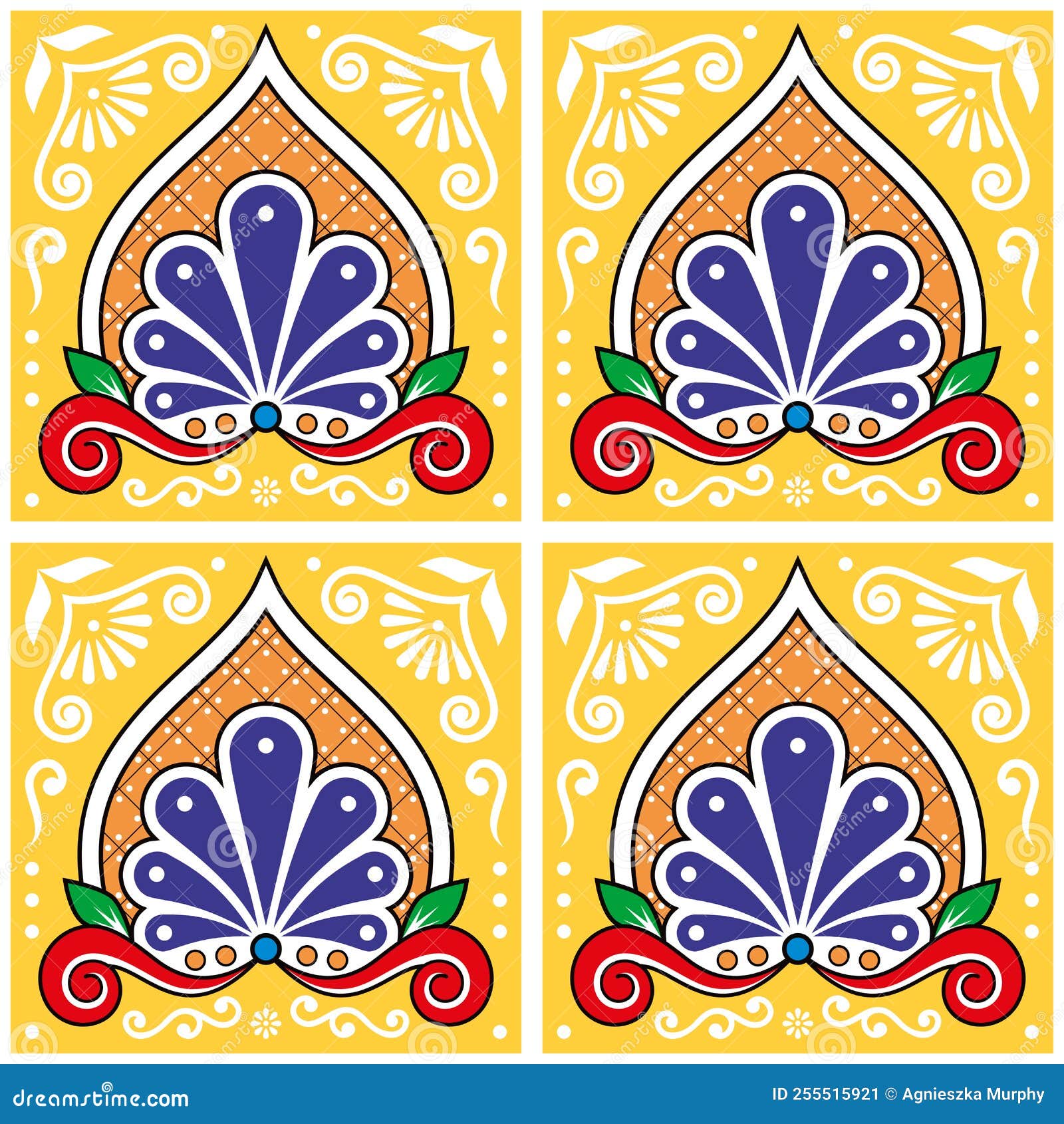 Mexican Talavera Style Vector Seamless Pattern with Leaves and Swirls ...