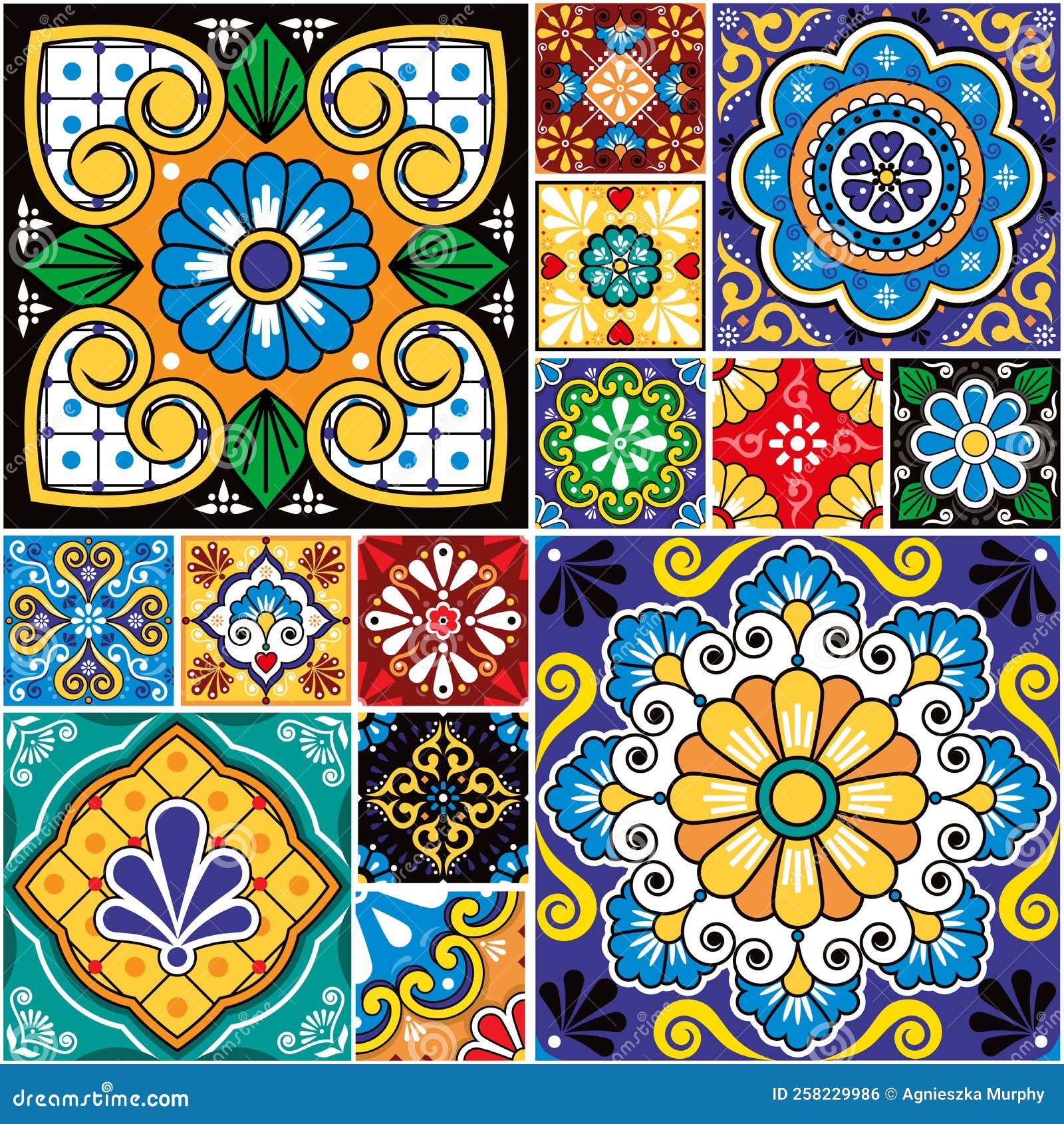 Mexican-tiles-seamless-pattern-big-collection-3 Stock Illustration ...