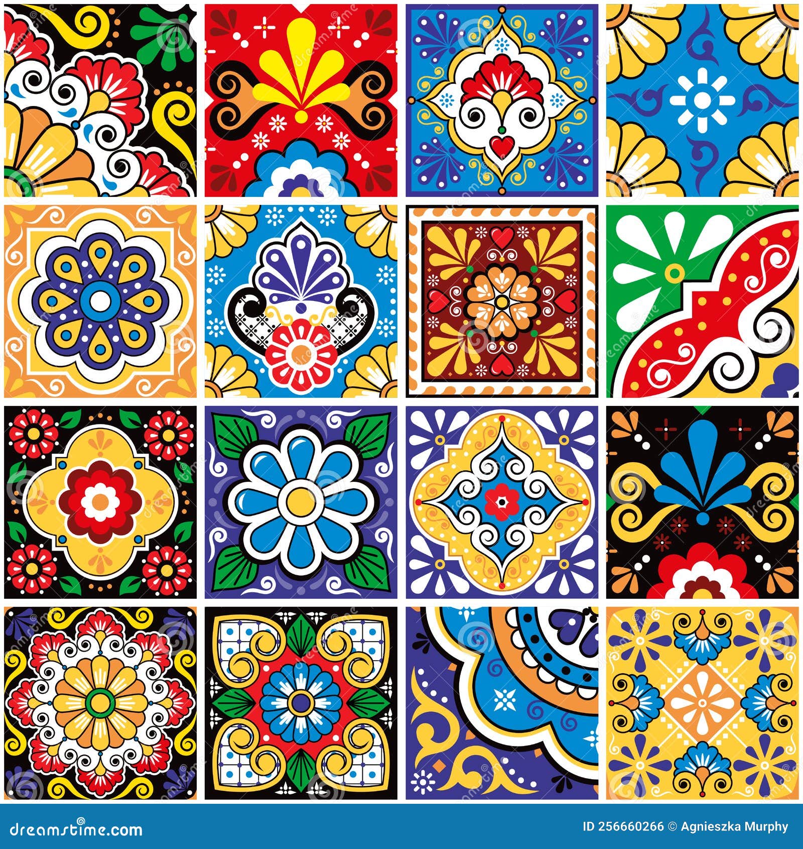 Mexican Decorative Talavera Tiles Big Set - Vector Seamless Pattern ...