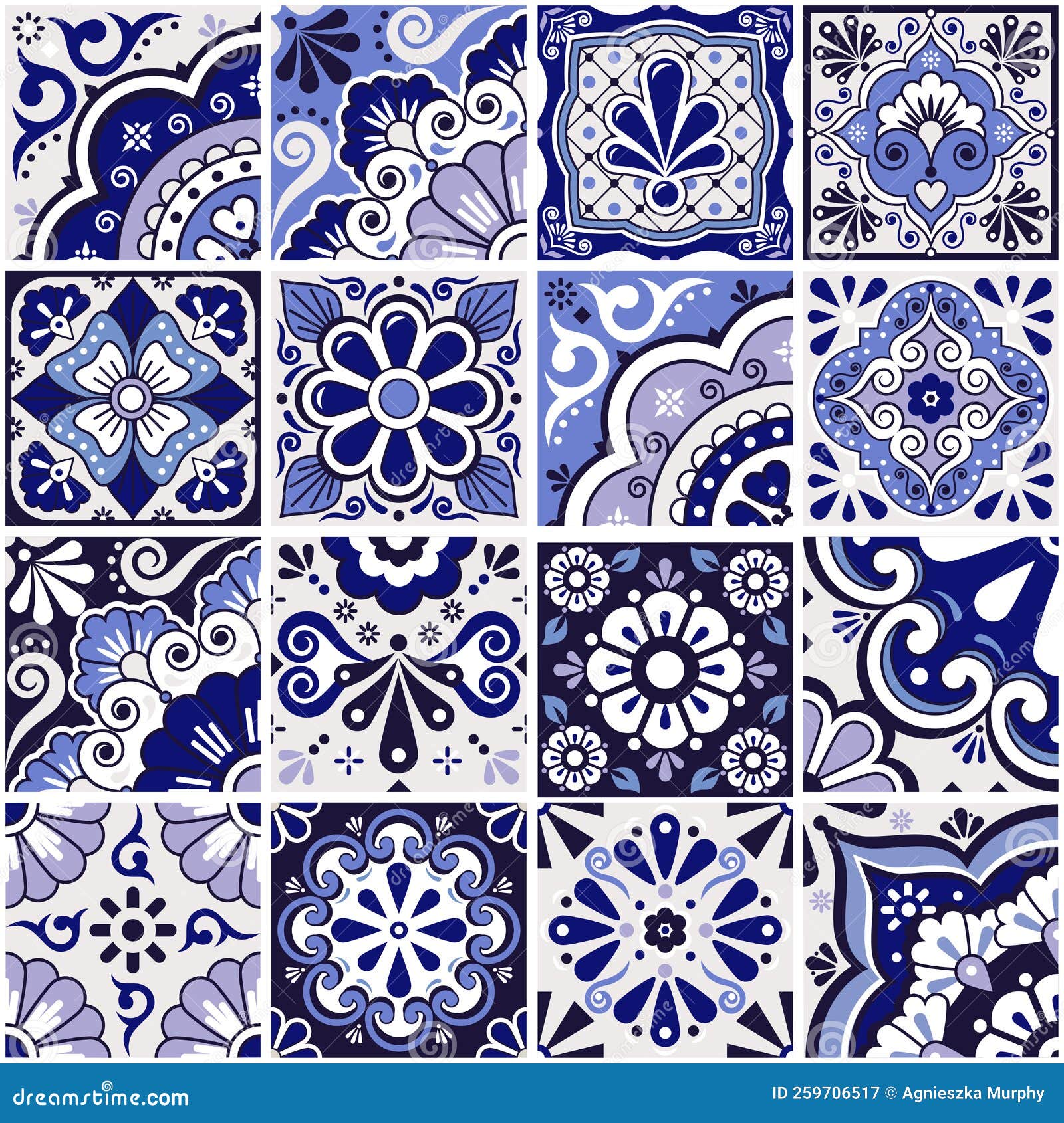 Mexican Tiles Big Set Collection, Talavera Ornaments Vector Seamless ...