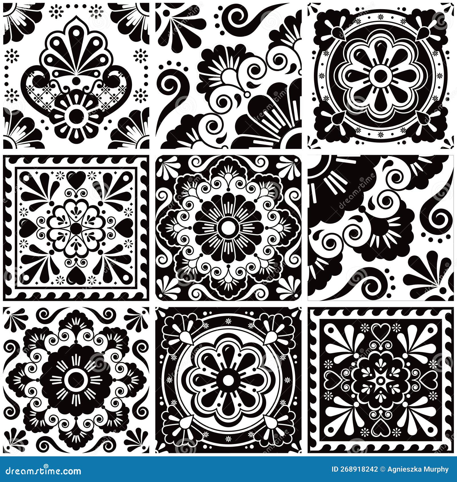 Mexican Talavera Tiles Vector Seamless Pattern with Flowers Leaves ...
