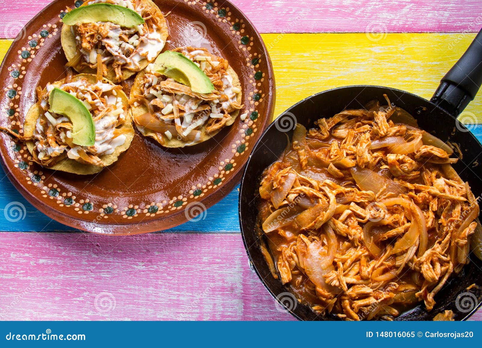 Mexican tinga tostadas stock image. Image of avocado - 148016065
