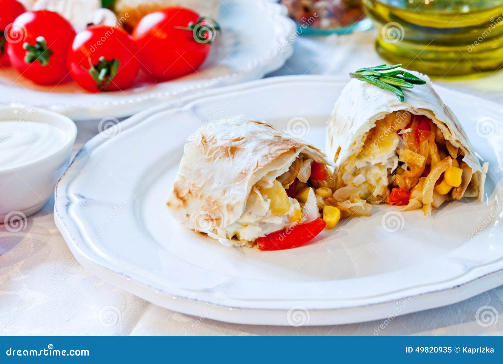 Mexican Tortilla with Meat Stuffing, Corn and Vegetable Salsa Stock ...