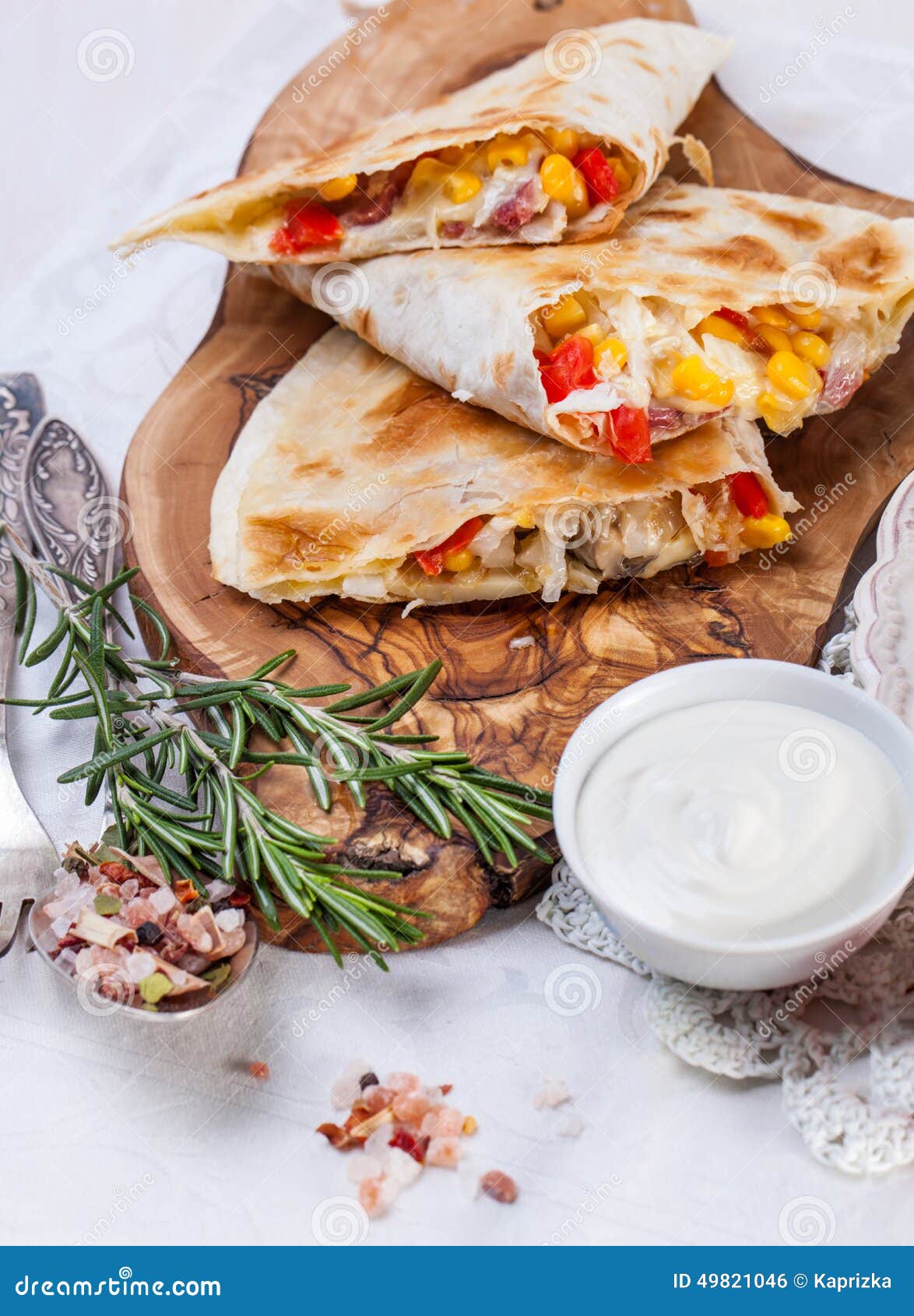 Mexican Tortilla with Meat Stuffing, Corn and Vegetable Salsa Stock ...