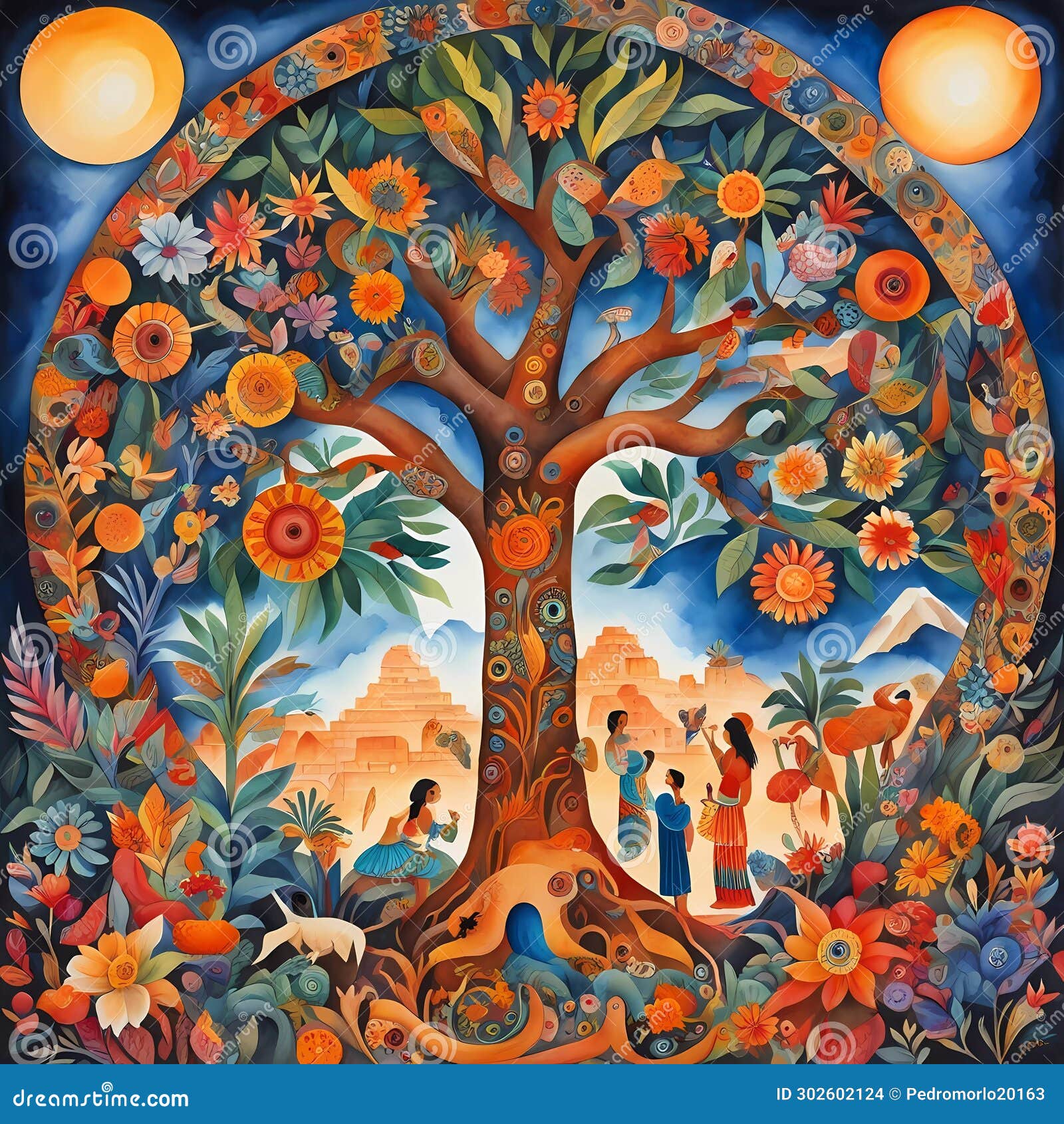 Mexican Tree of the Maya Full of Abundance Stock Illustration ...