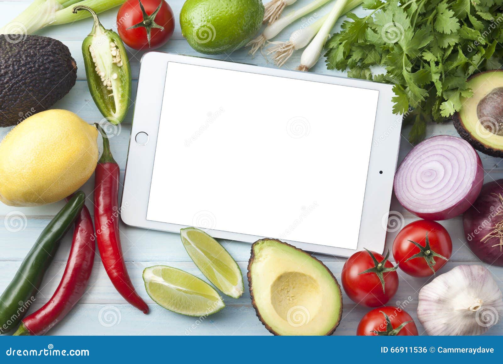 IPad Tablet Mexican Vegetables Wood Background Stock Photo - Image of ...