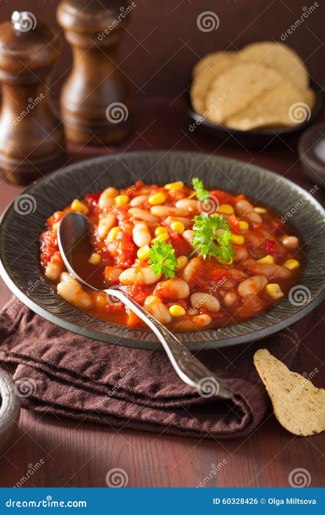 Mexican Veggie Chilli in Plate Stock Photo - Image of maize, beans ...