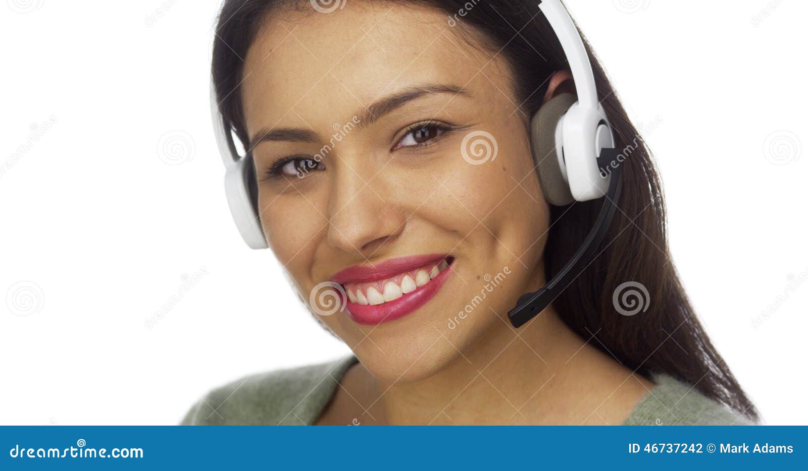 Mexican Woman Telemarketer Smiling at Camera Stock Photo - Image of ...