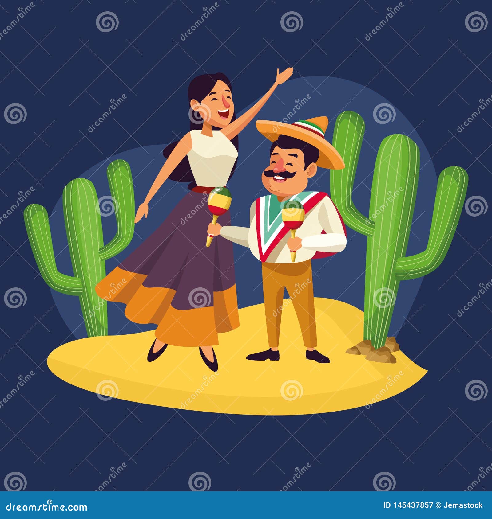 Mexicans Celebrating in Desert Stock Vector - Illustration of holiday ...