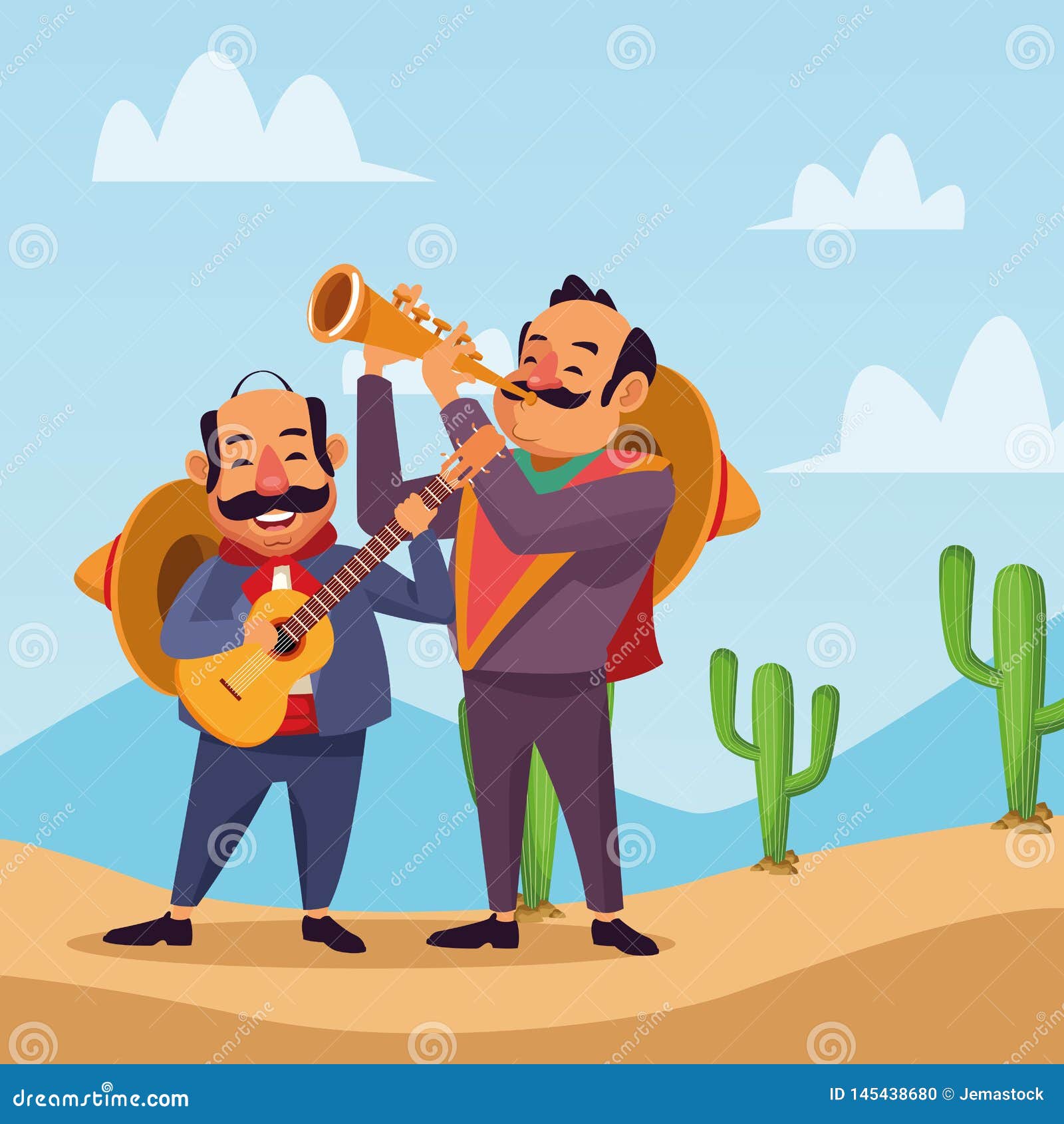 Mexicans Celebrating in Desert Stock Vector - Illustration of mexican ...