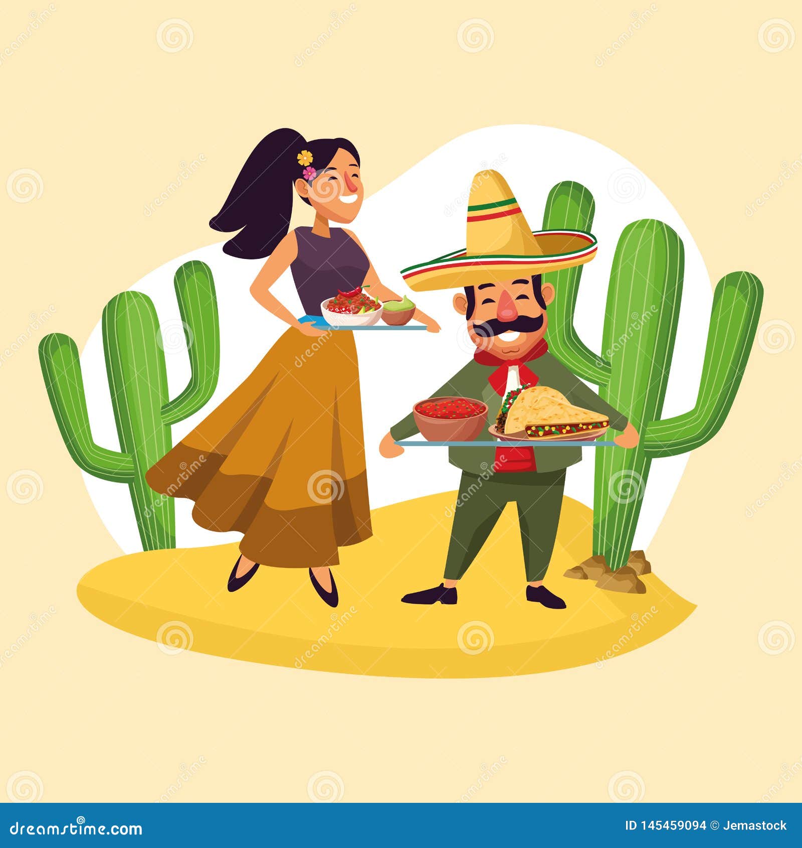 Mexicans Celebrating in Desert Stock Vector - Illustration of burrito ...