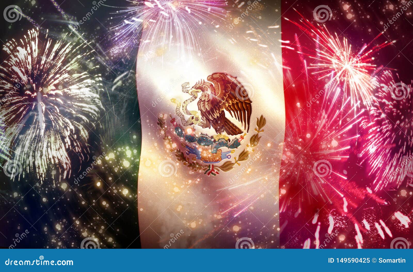 Mexicao Flag Firework Display Design Stock Illustration - Illustration ...