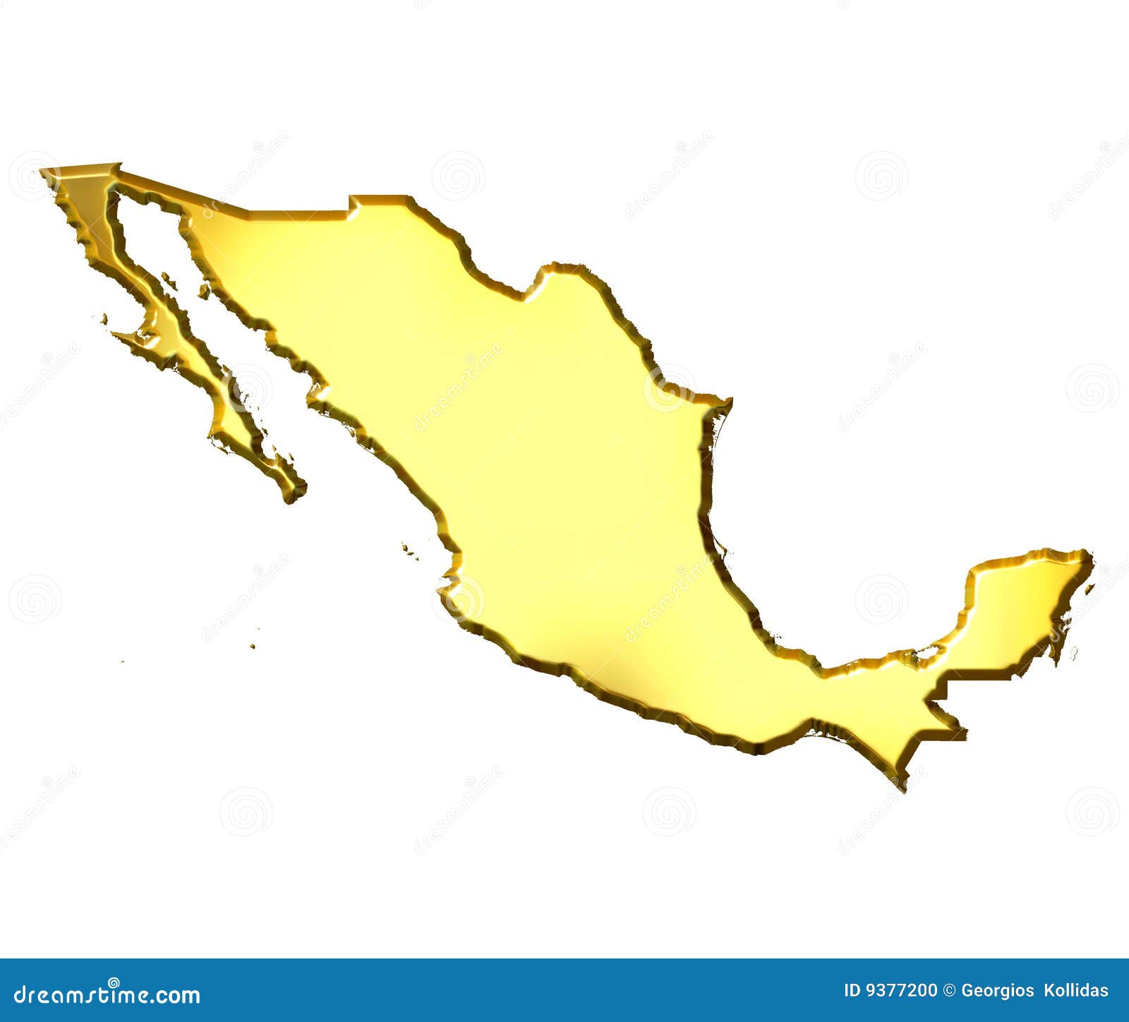 Mexico 3d Golden Map stock illustration. Illustration of artistic - 9377200