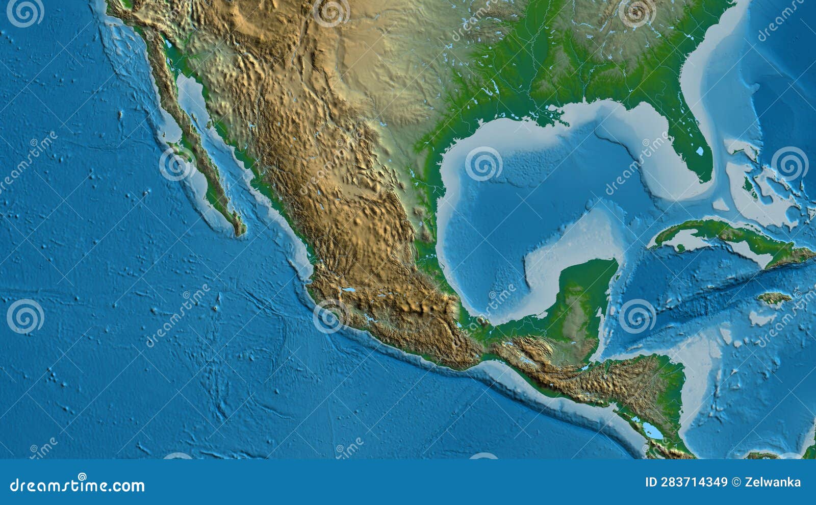 Mexico area. Physical map stock illustration. Illustration of country ...