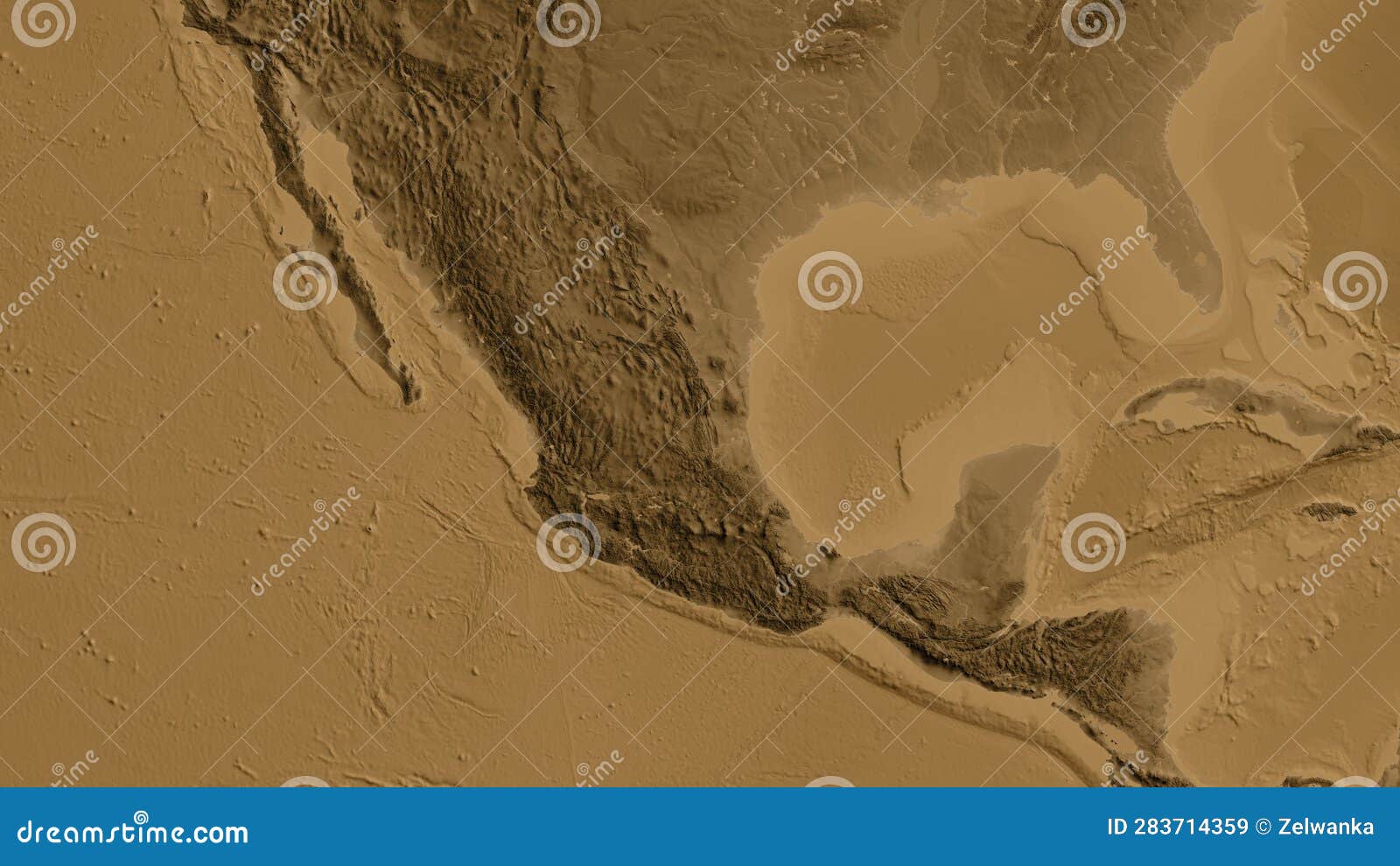Mexico Area. Sepia Elevation Map Stock Illustration - Illustration of ...