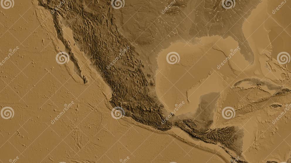 Mexico Area. Sepia Elevation Map Stock Illustration - Illustration of ...