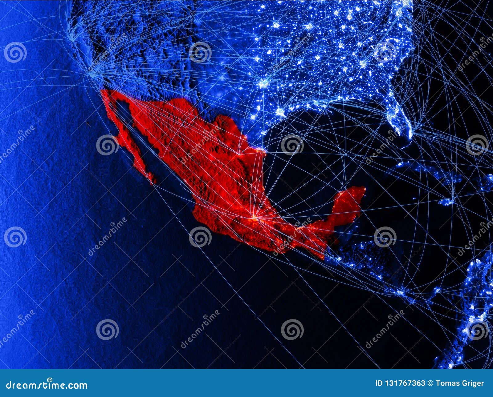 Mexico on Blue Digital Map with Networks. Concept of International ...