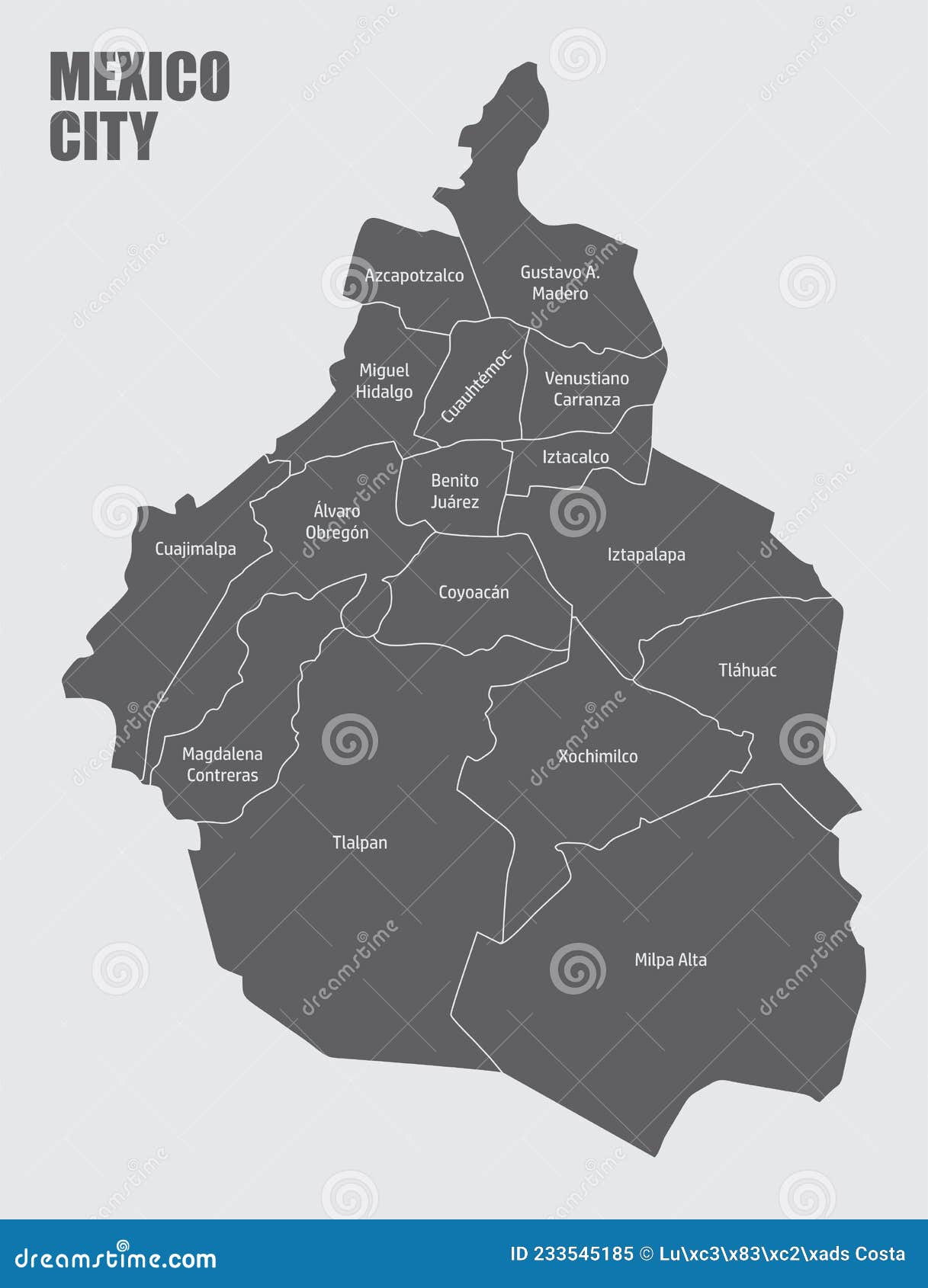 Mexico City Administrative Map Stock Vector - Illustration of greater ...
