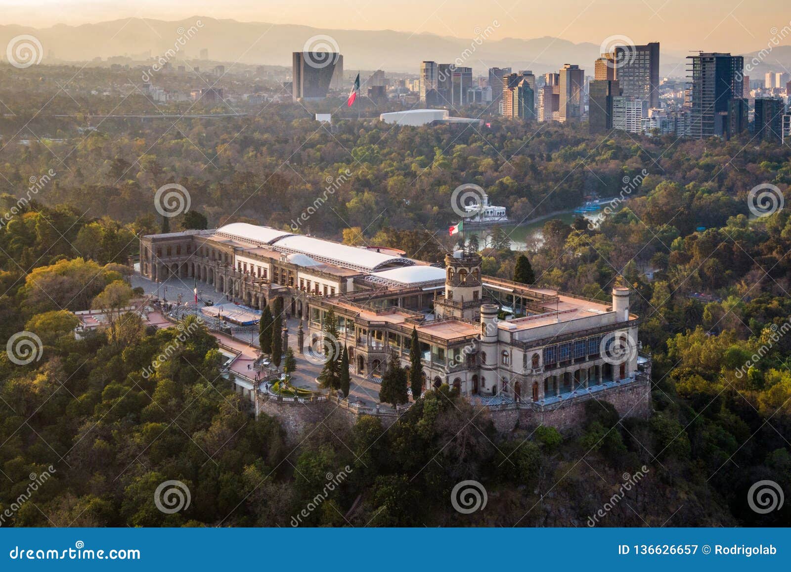 Mexico City, Aerial View of Chapultepec Castle at Sunset Stock Image ...