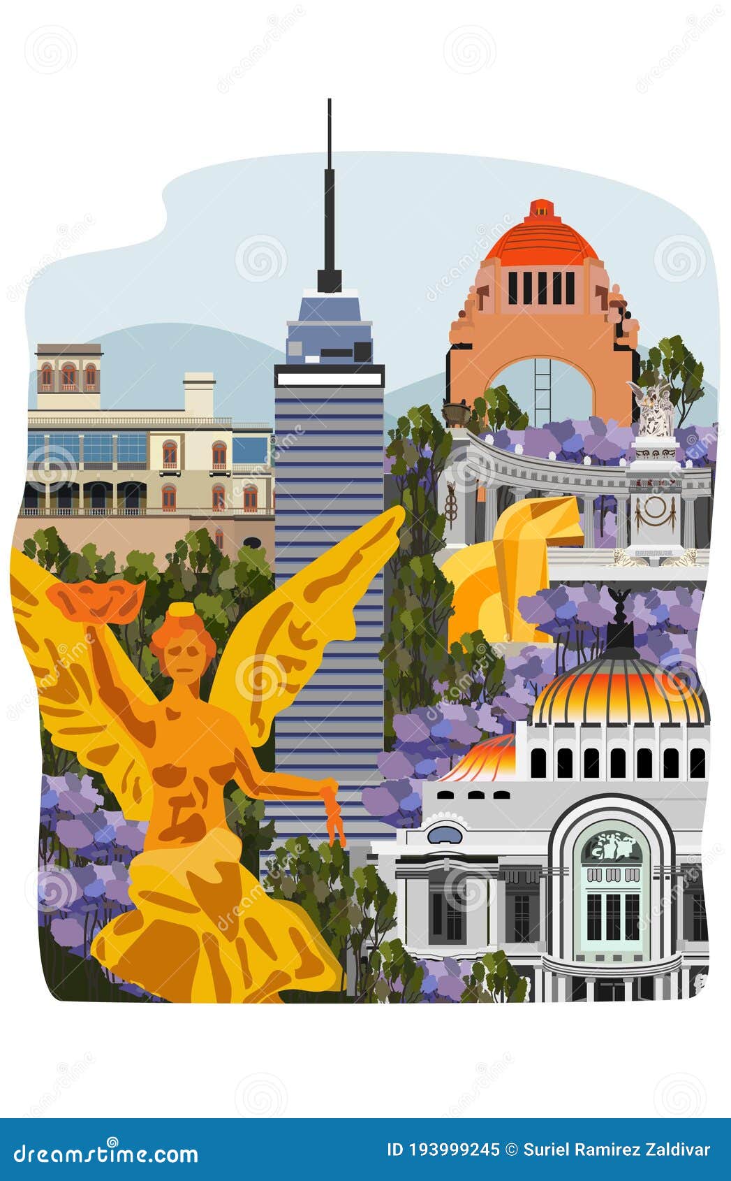Mexico City Iconic Buildings Collage Illustration Stock Vector ...