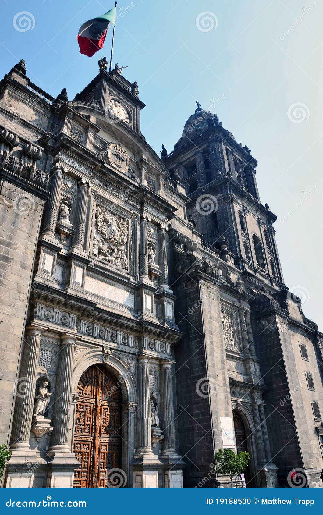 Mexico City Metropolitan Cathedral Stock Photo - Image of flag ...