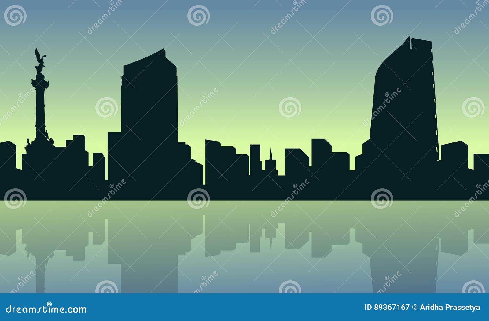Mexico City with Reflection Scenery Collection Stock Vector ...