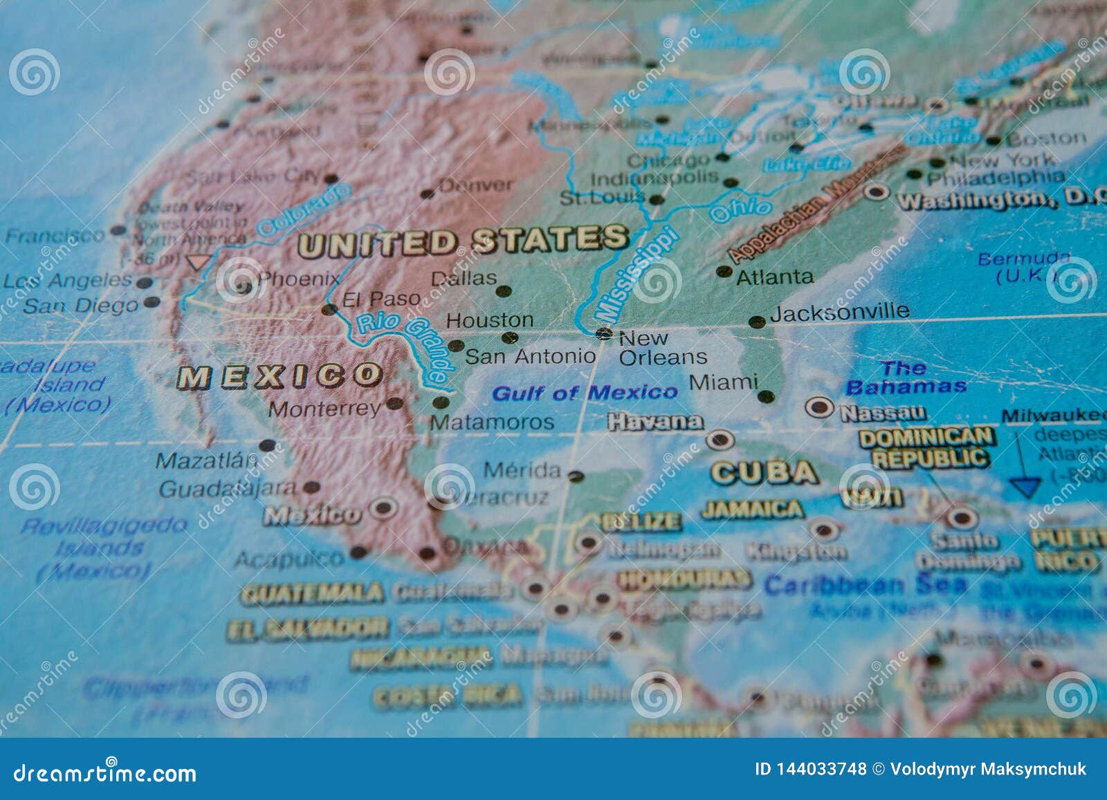 Mexico in Close Up on the Map. Focus on the Name of Country Stock ...