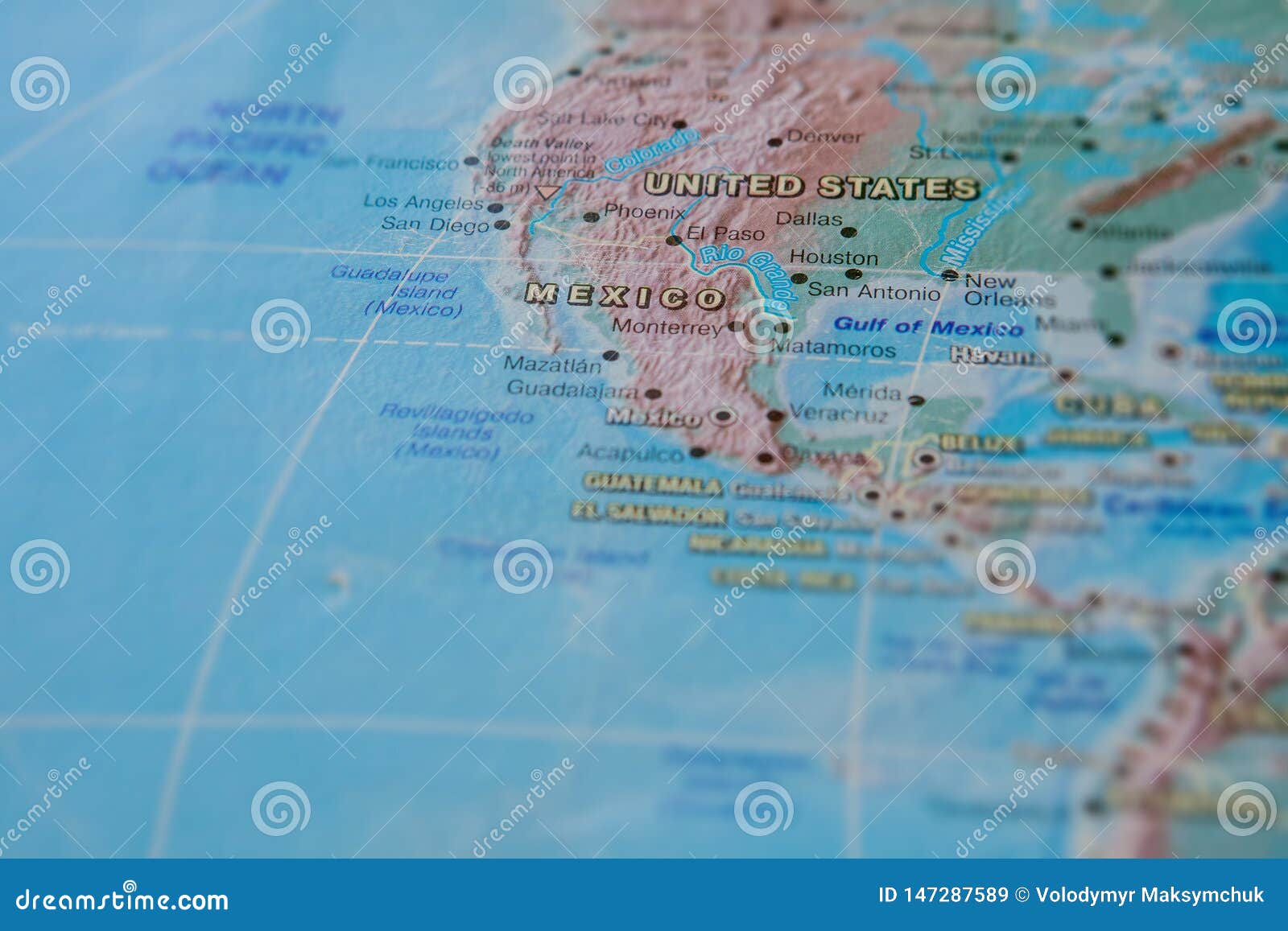 Mexico in Close Up on the Map. Focus on the Name of Country Stock Image ...
