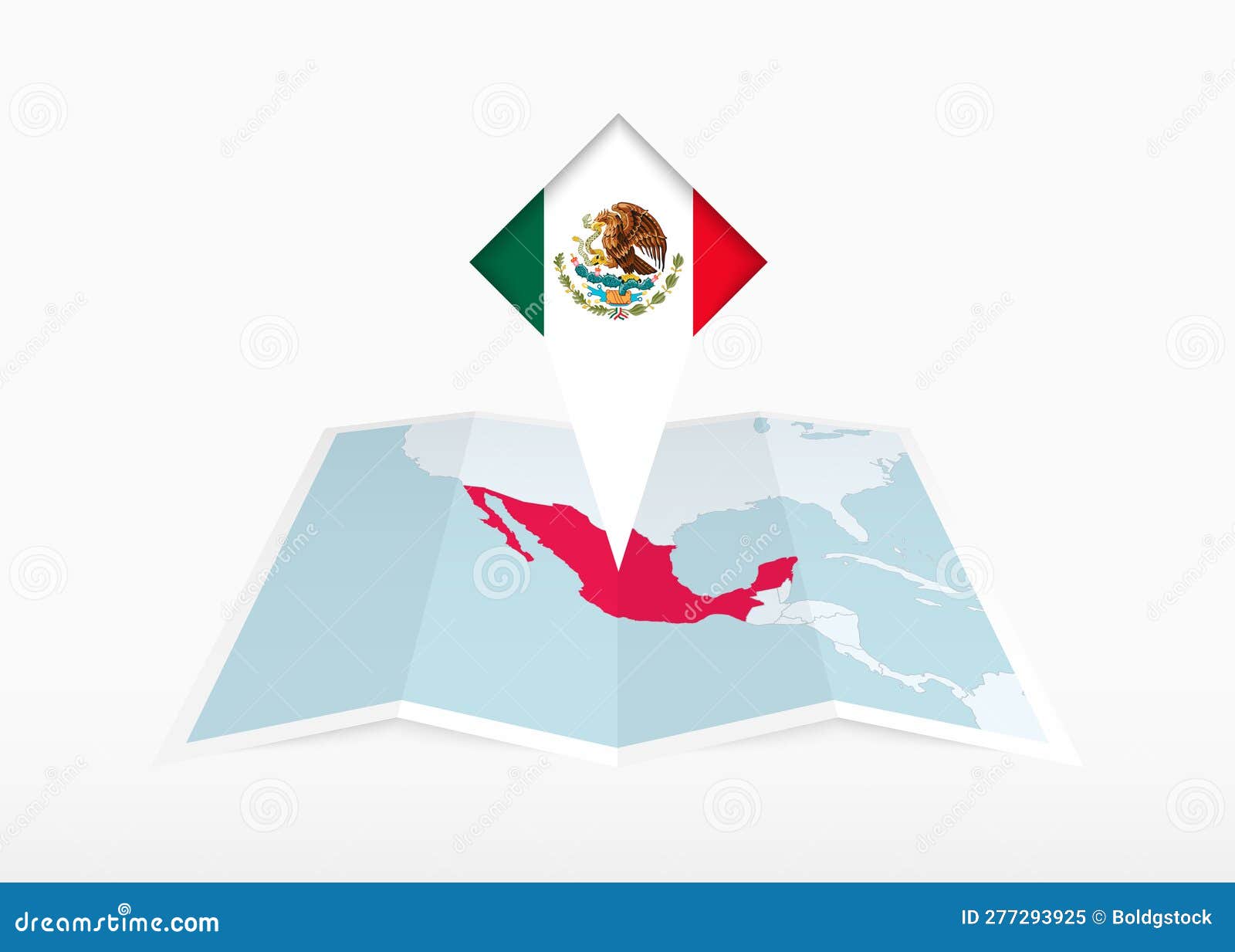 Mexico is Depicted on a Folded Paper Map and Pinned Location Marker ...